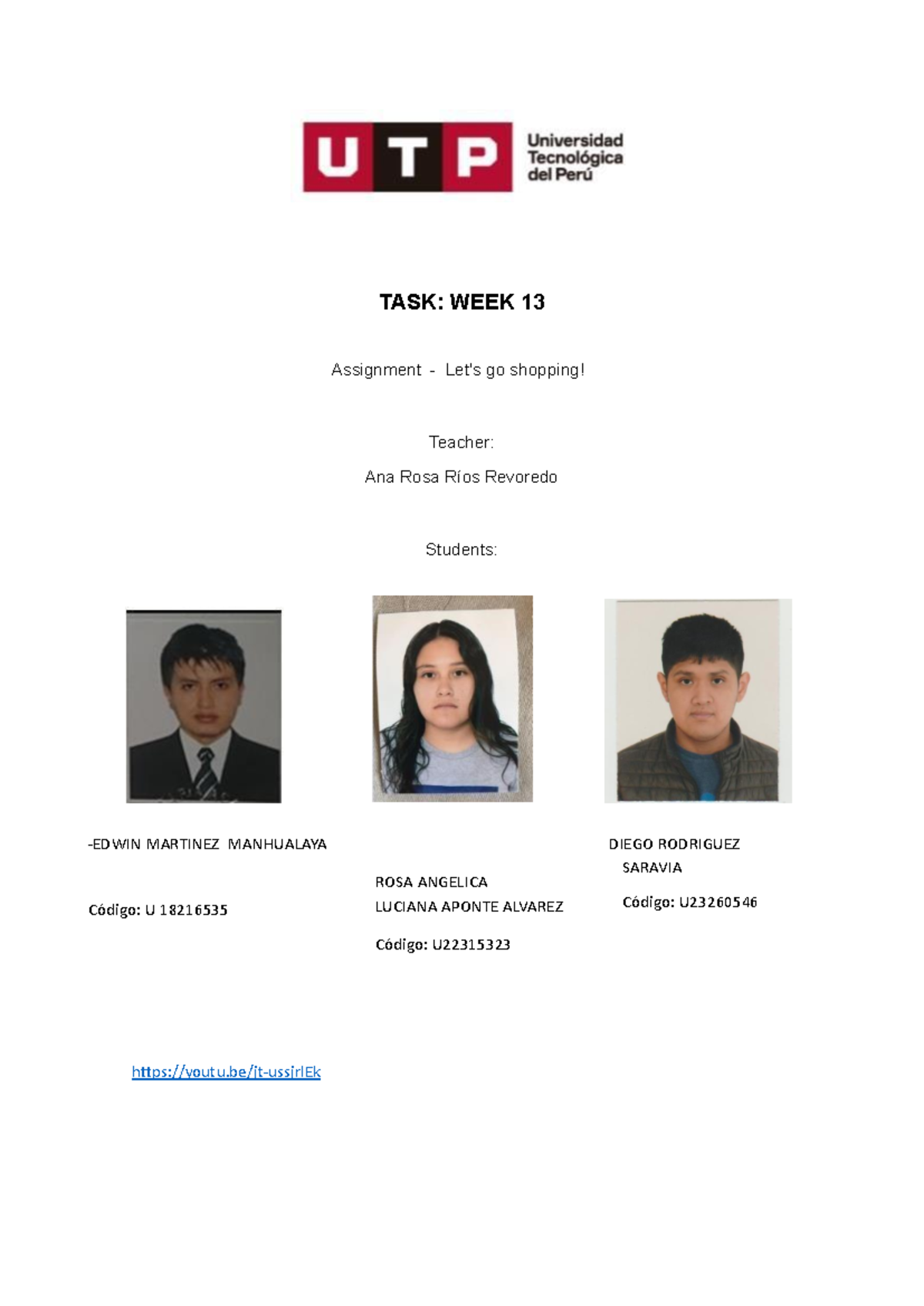 TASK 13 - task de ingles semana 13 - Ingles II - TASK: WEEK 1 3 Assignment - Let's go shopping ...