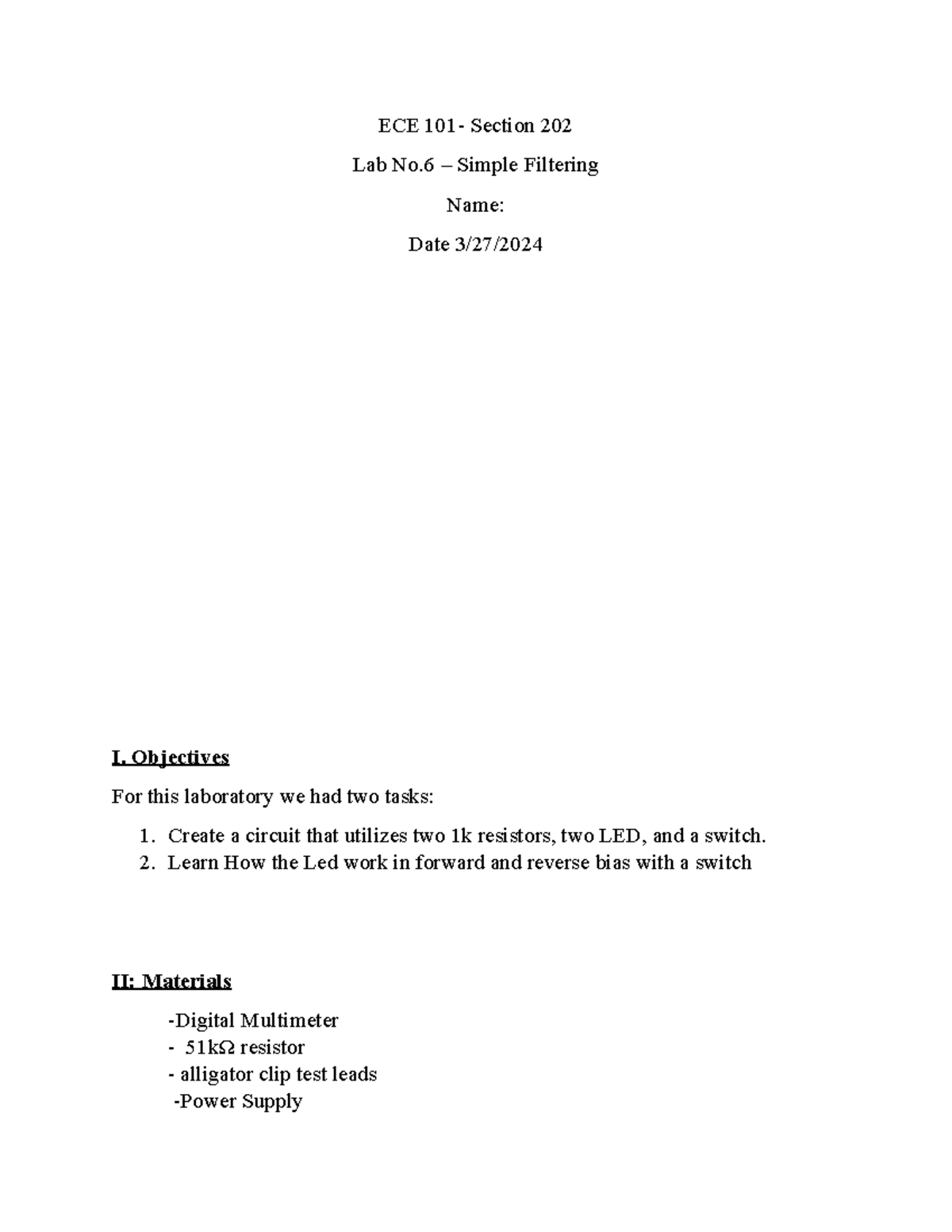 Lab 6 Wcb Is The Lab 6 With An A Ece 101 Section 202 Lab No Simple Filtering Name Date 3 9814