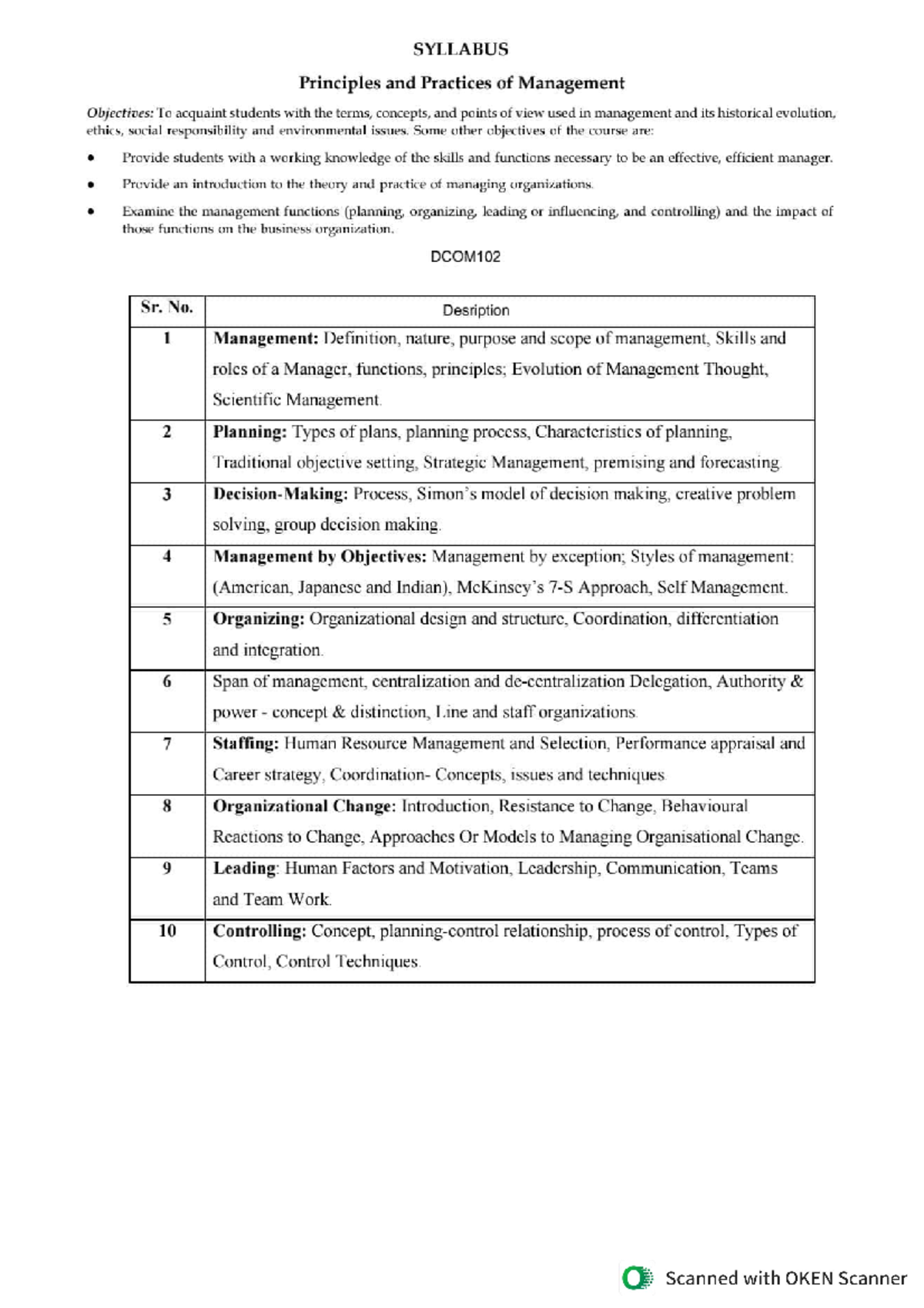Principles of management syllabus - Principles and Practices of ...