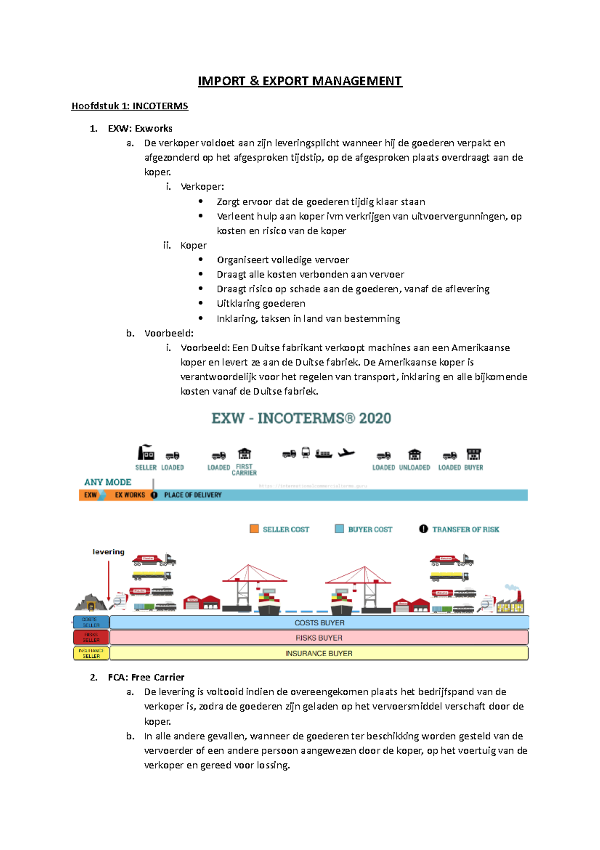 Importexport Incoterms - IMPORT & EXPORT MANAGEMENT Hoofdstuk 1: INCOTERMS 1. EXW: Exworks a. De ...