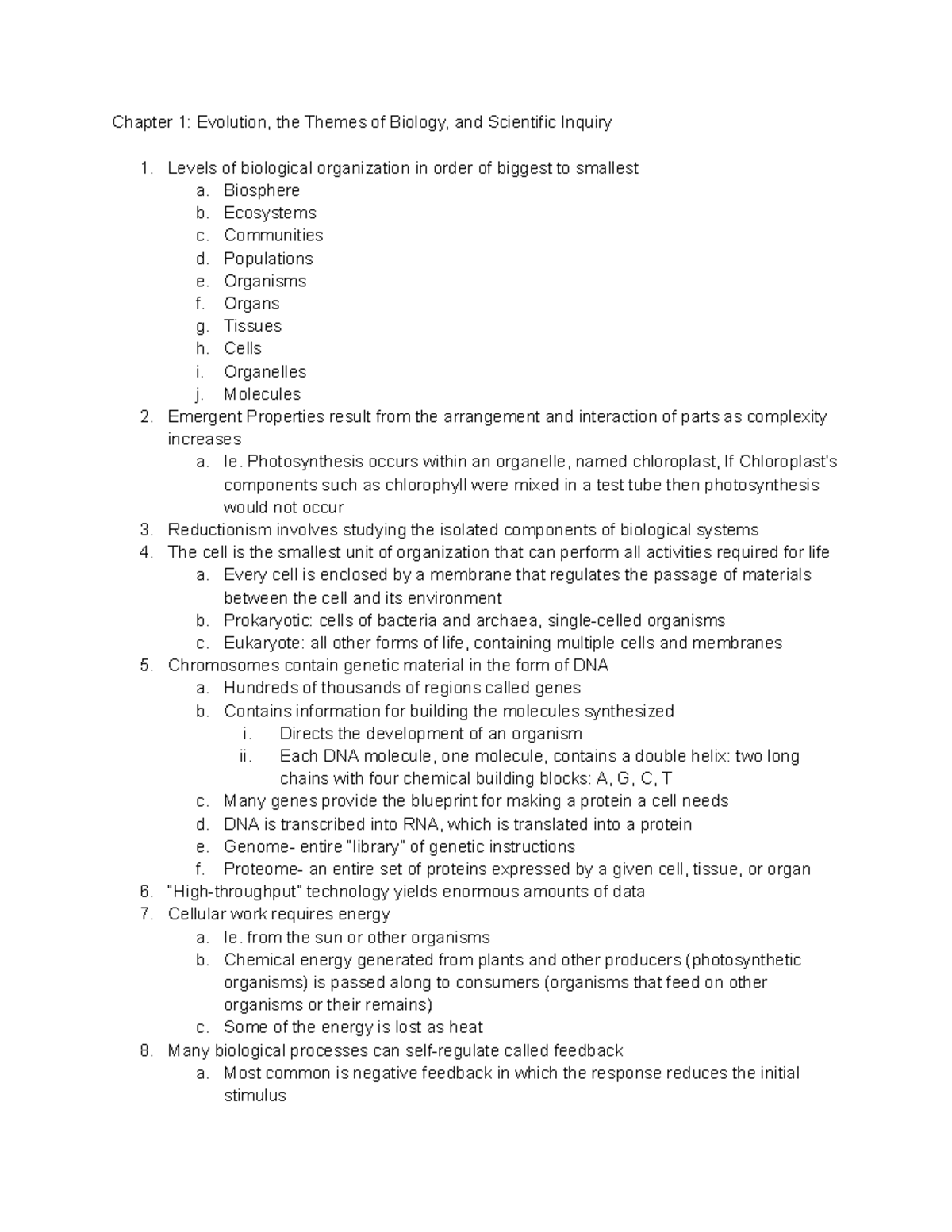 Bio Lecture 1 - Chapter 1: Evolution, the Themes of Biology, and ...