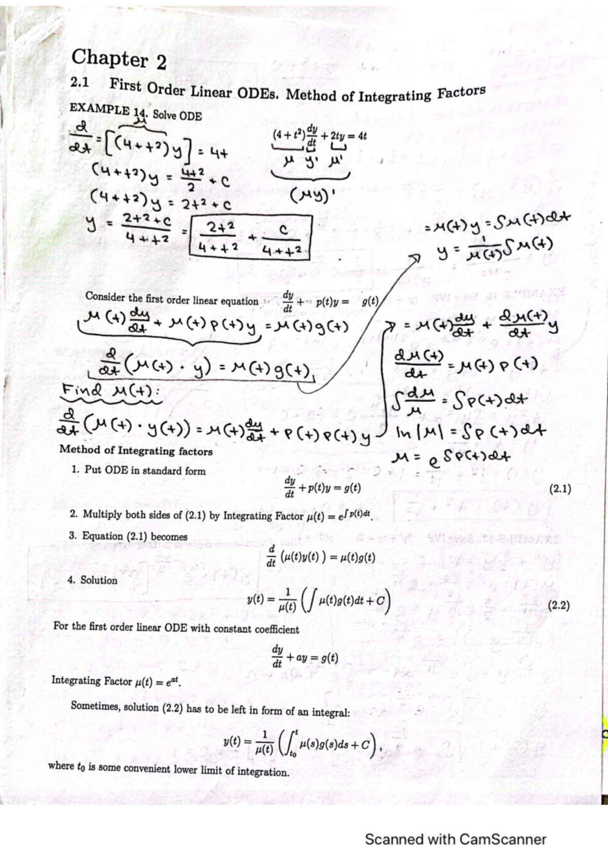 chapter 2 section 1 - Chapter 9 2 First Order Linear ODEs. Method of Integrating Factors EXAMPLE ...