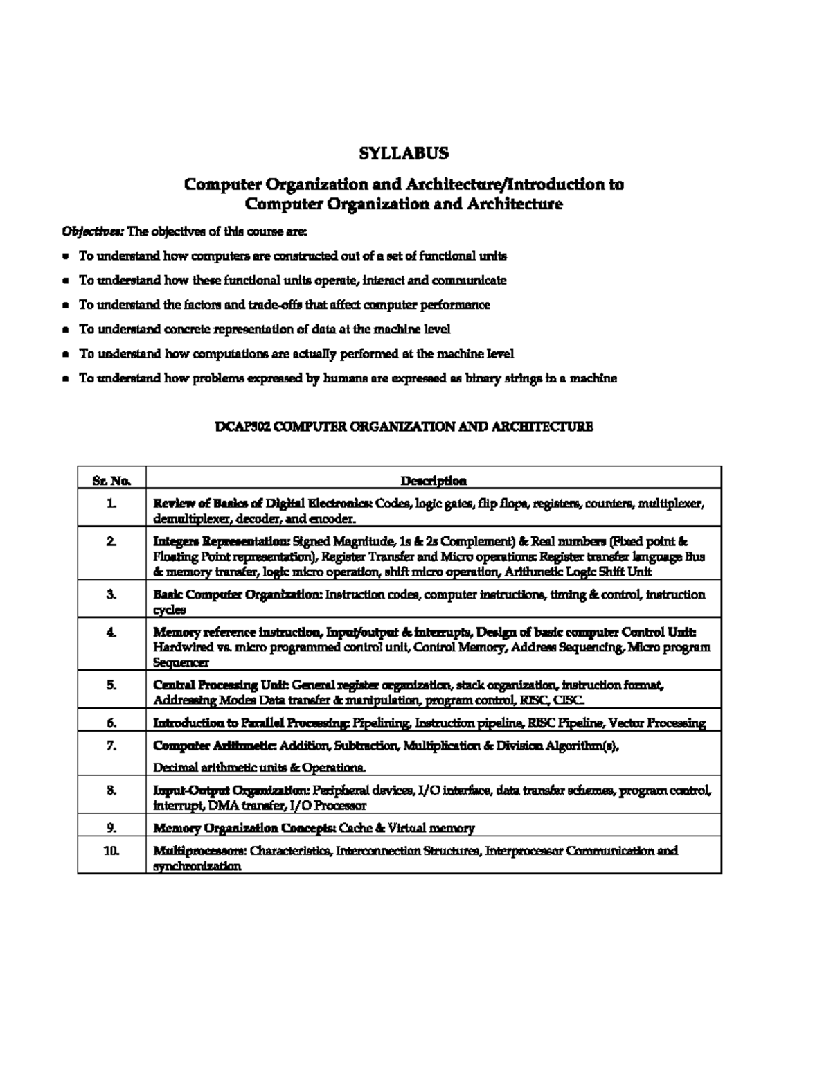 Coa syllabus - COD - Studocu