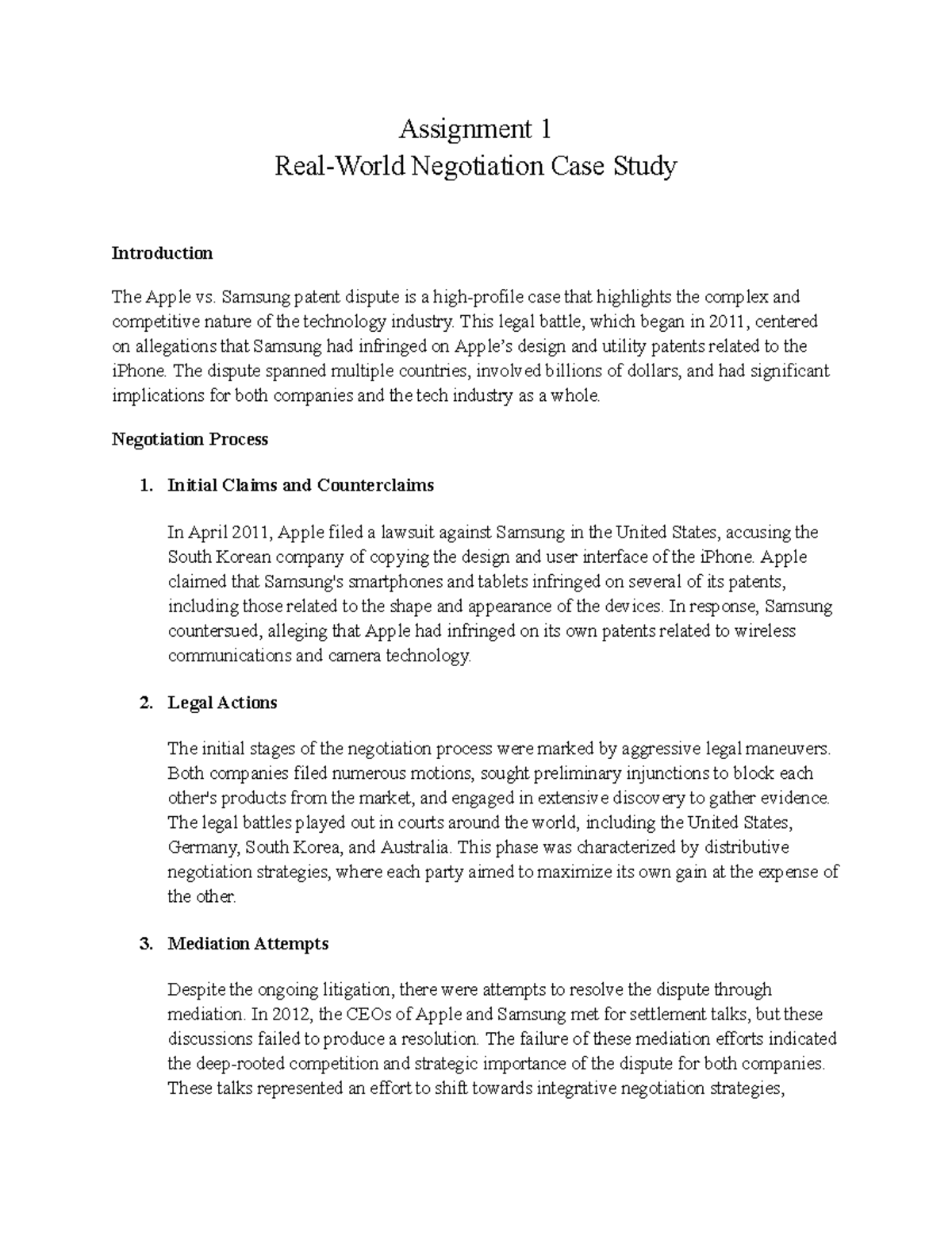 SEC Assignment 1 - .... - Assignment 1 Real-World Negotiation Case ...