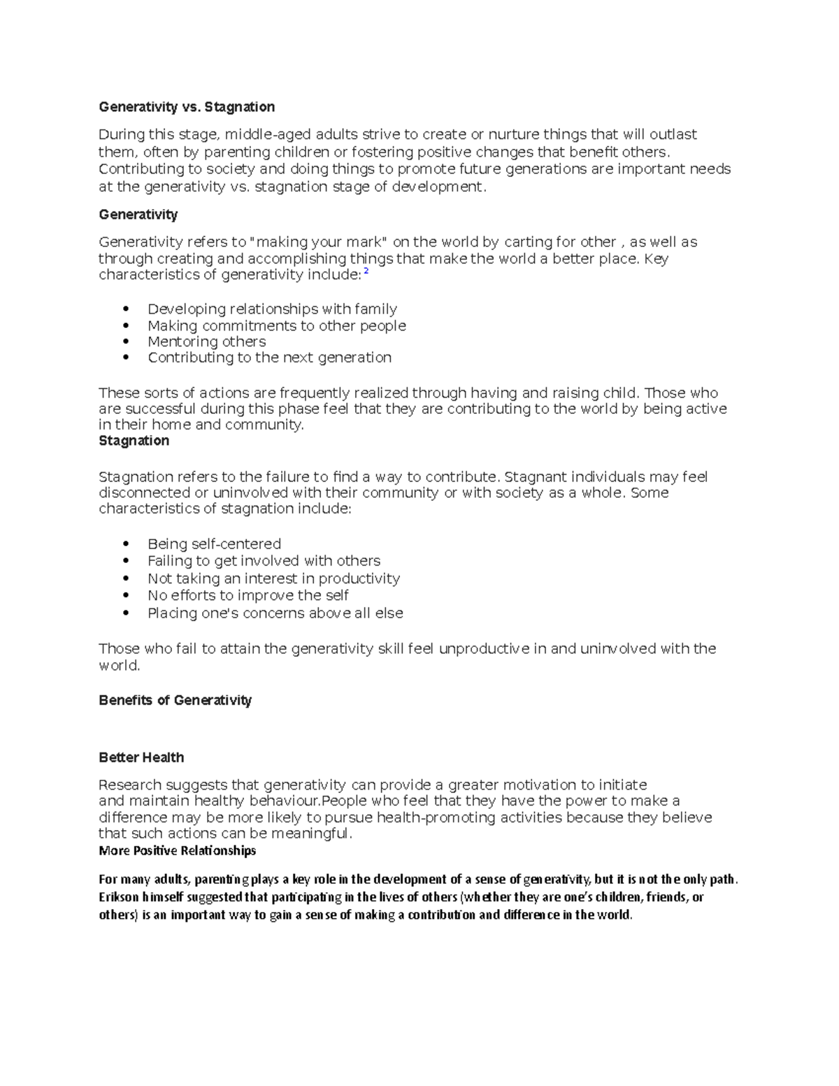 Document (21) - interst - Generativity vs. Stagnation During this stage ...
