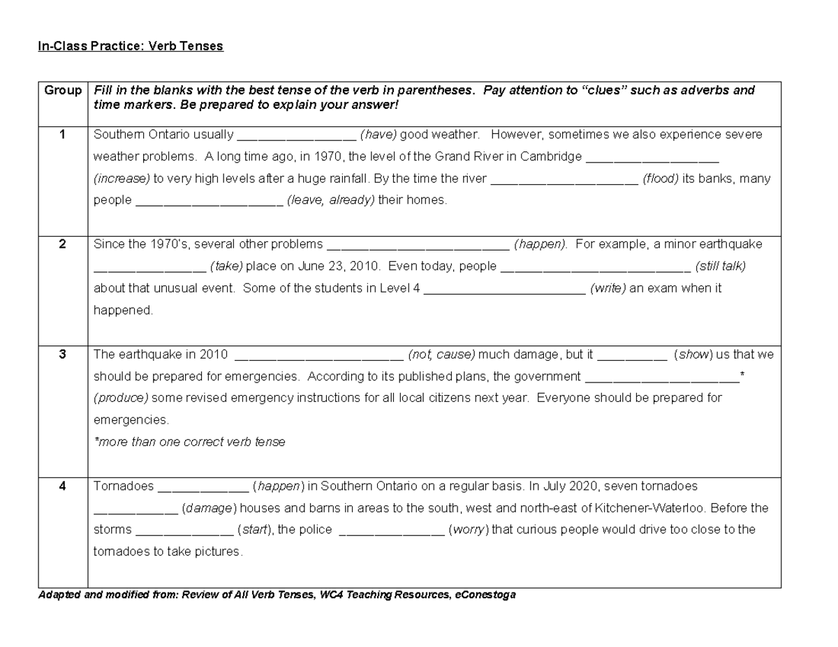 Day 3 03 In-Class Practice Verb Tenses Section 3 - In-Class Practice ...