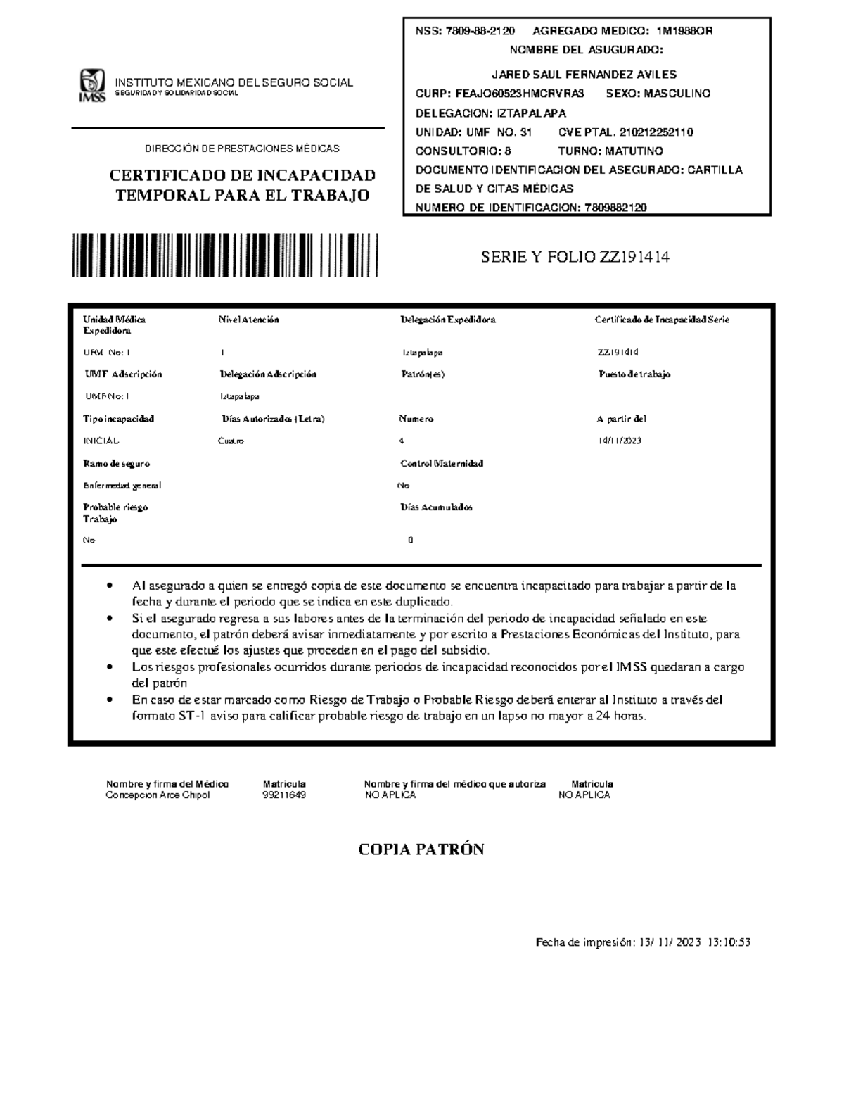 Formato incapacidad imss editable word1111111 - Al asegurado a quien se ...