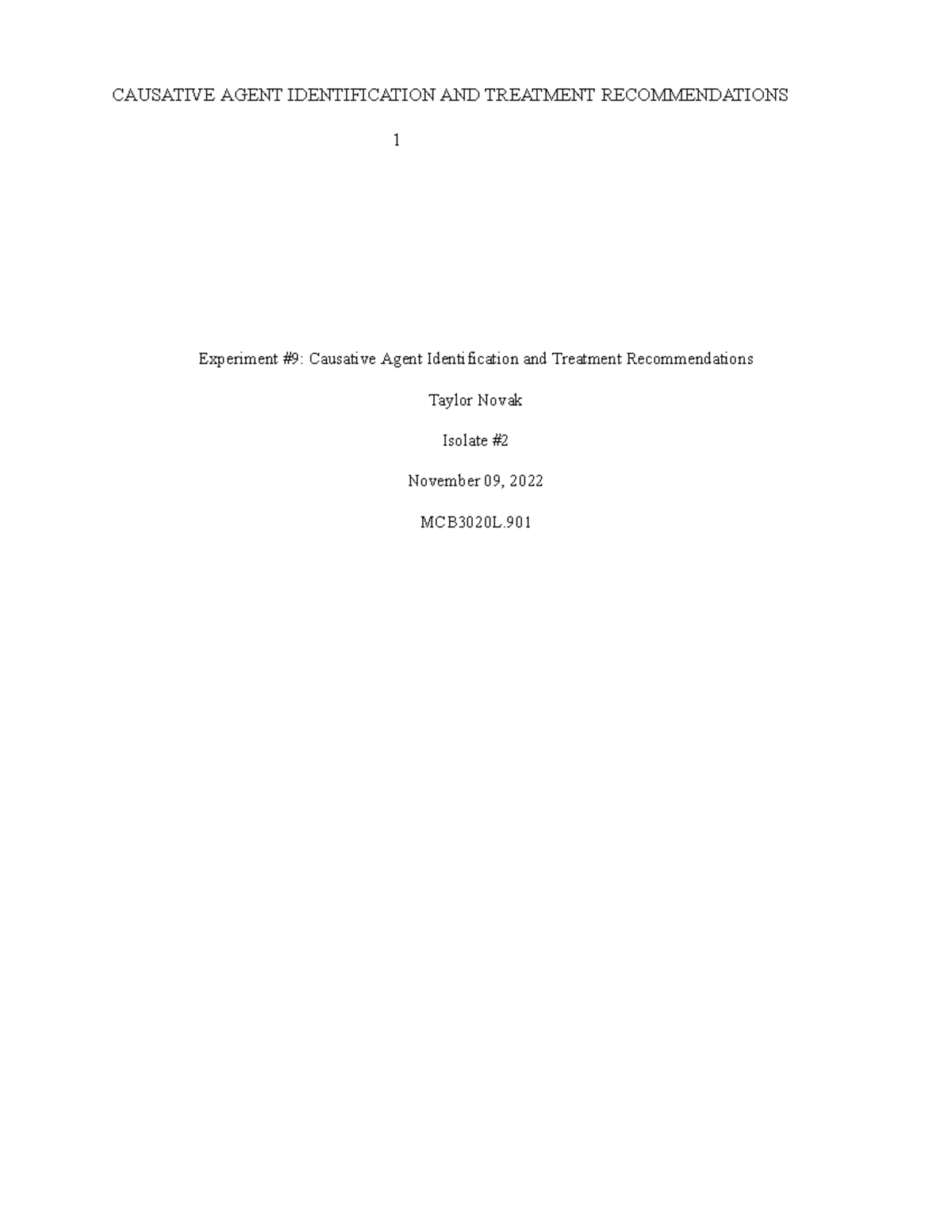 Experiment #9 Causative Agent Identification and Treatment ...