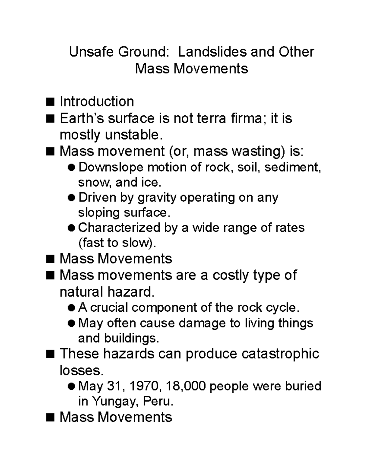 Landslides and Other Mass Movements - Unsafe Ground: Landslides and ...