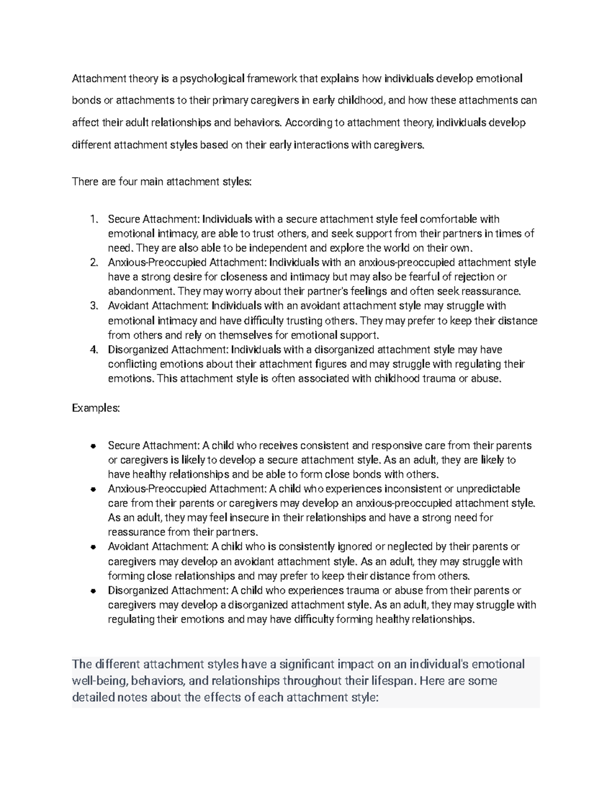 Attachment theory - Midterm lecture - Attachment theory is a ...