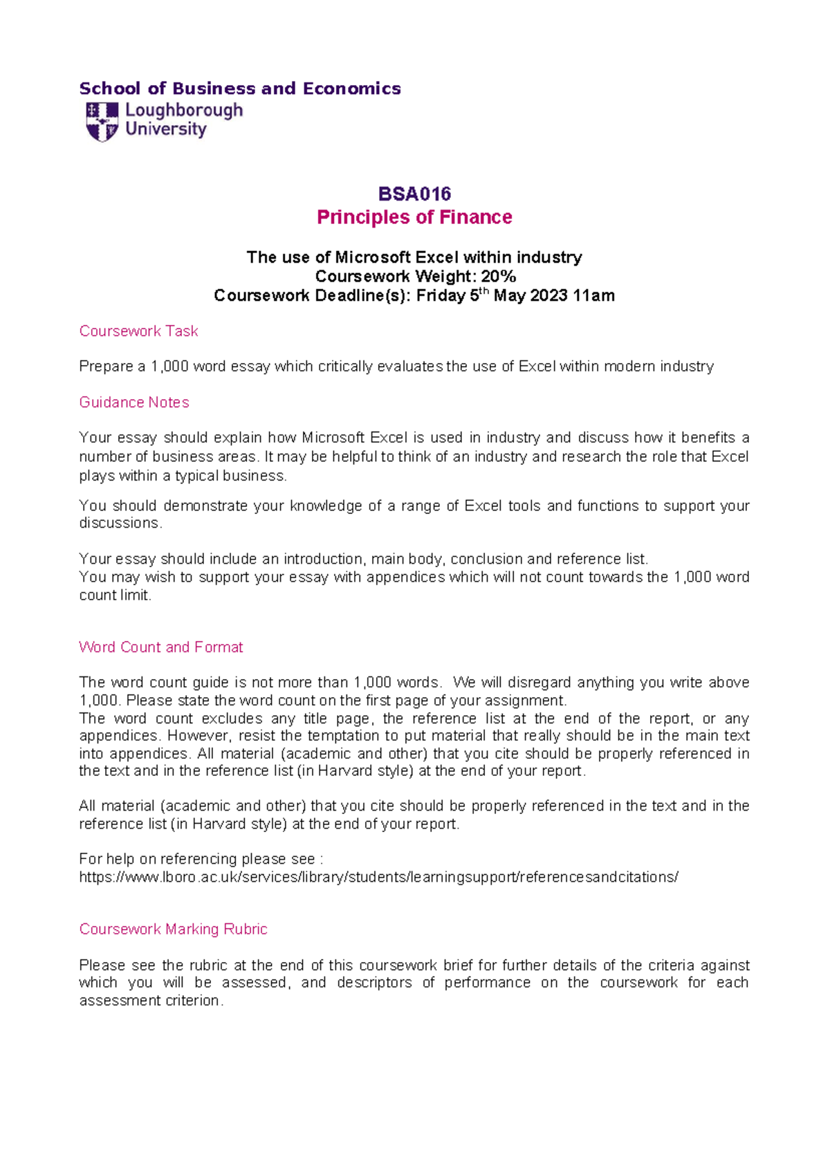 20BSA016 Coursework Brief (3) (8) - School of Business and Economics ...