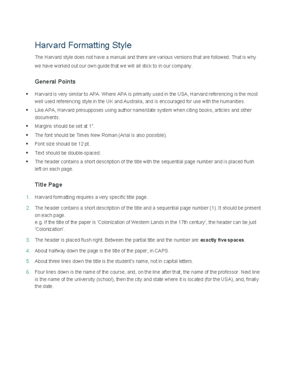 Harvard Formatting Style - That is why we have worked out our own guide ...