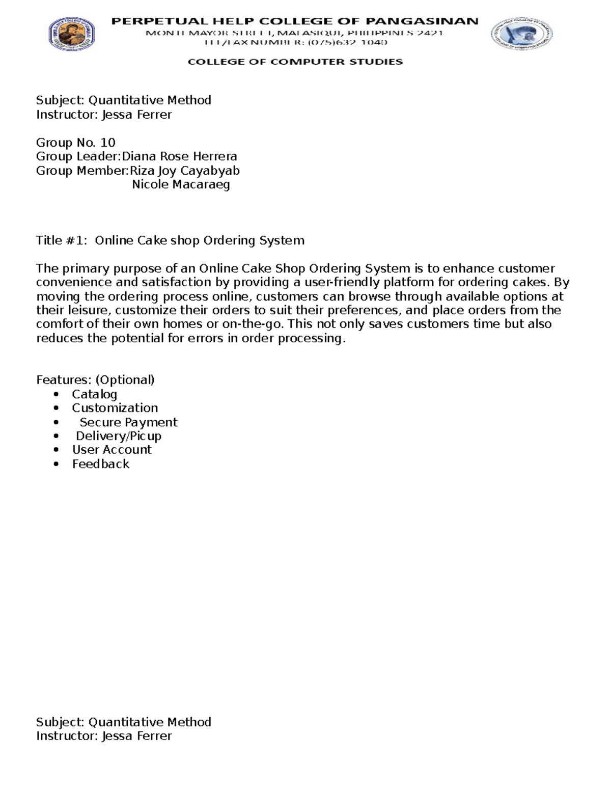 Disney princess - Subject: Quantitative Method Instructor: Jessa Ferrer ...