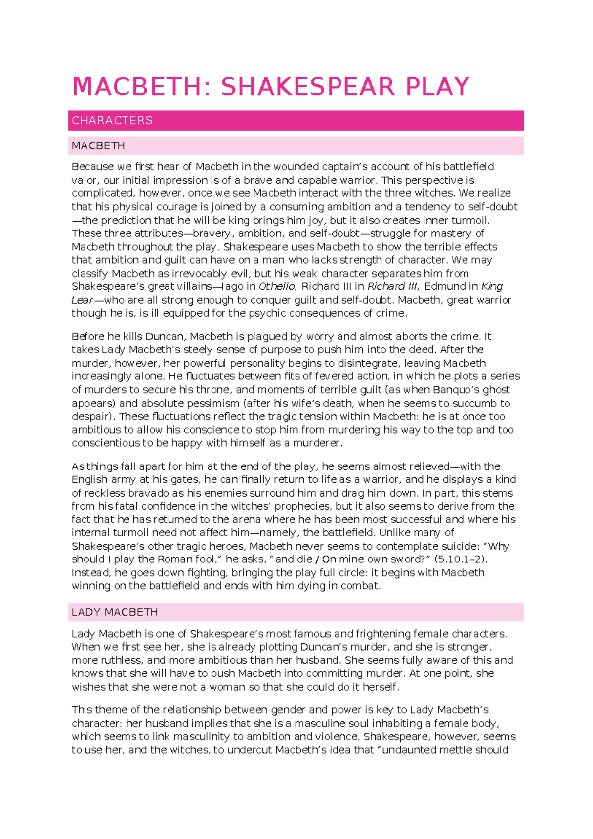 Macbeth notes (themes, characters, symbols, motifs) - MACBETH ...