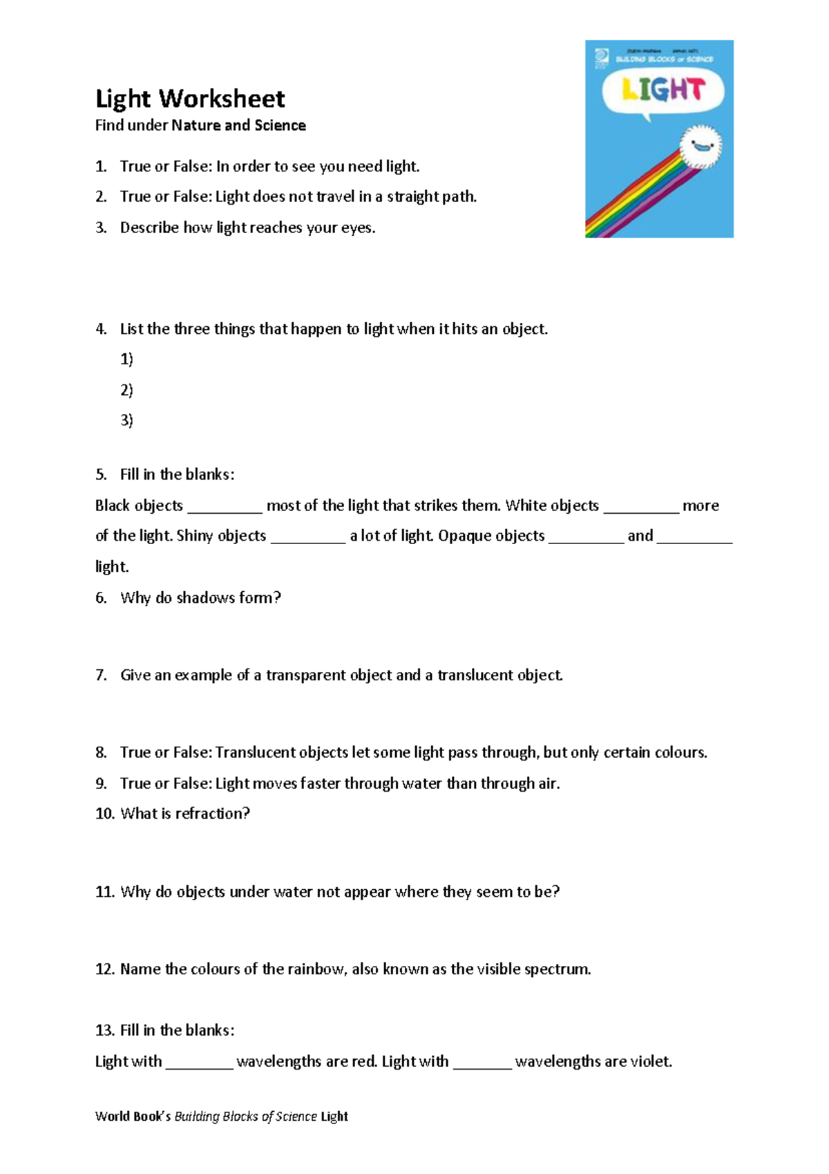 Light e Books Worksheet teachers - World Book’s Building Blocks of ...