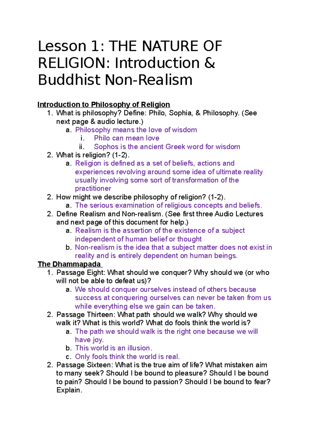 Episode 1 Lesson 1 - These notes are over the 'THE NATURE OF RELIGION ...