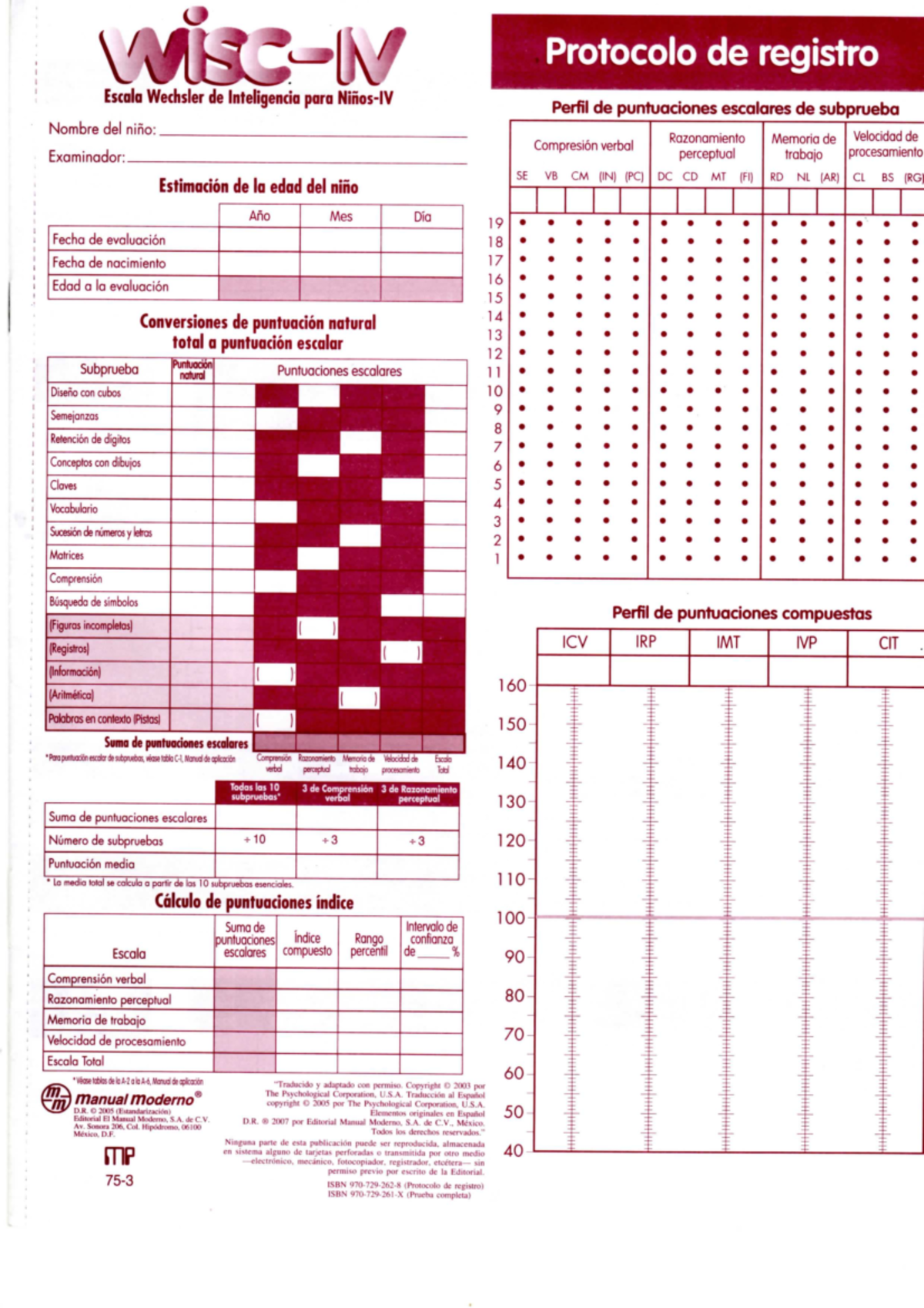 Protocolo WISC IV - Psicología - Studocu