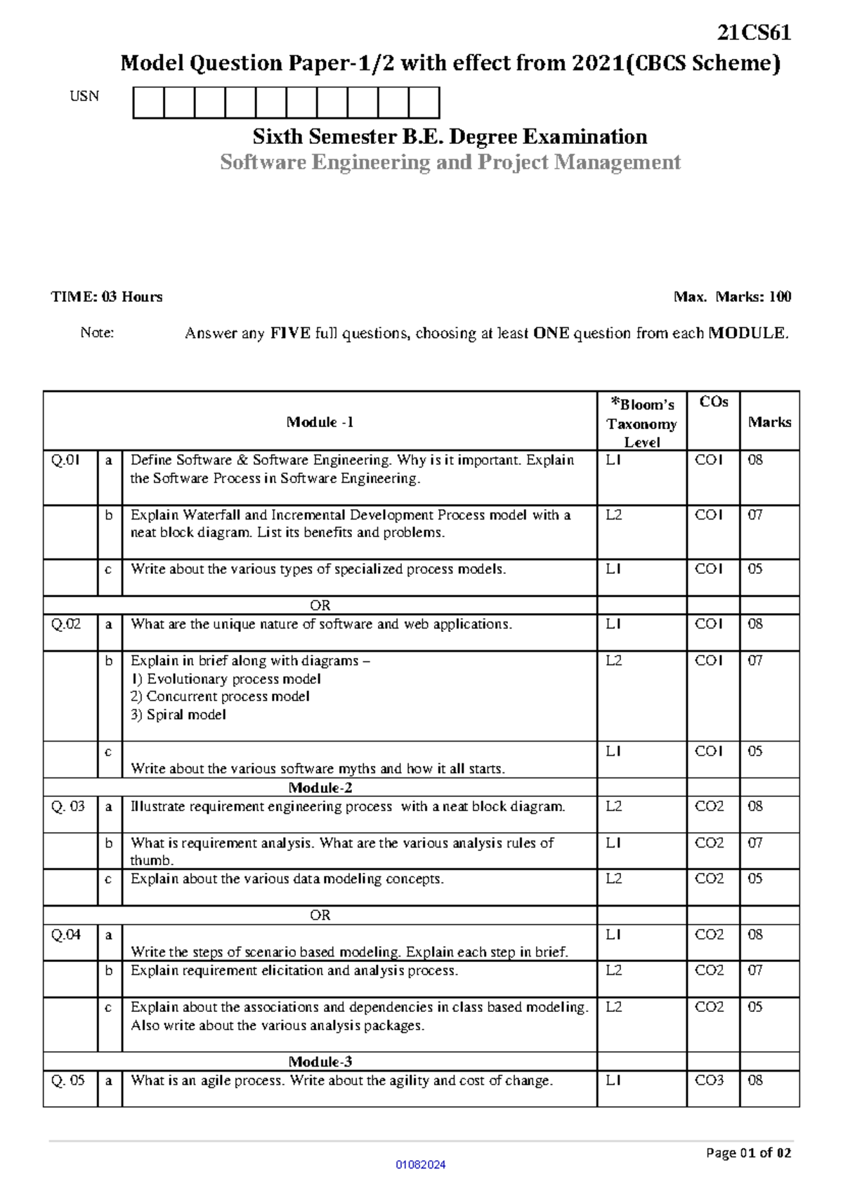 21CS61 mqp - refer - ####### Page 01 of 02 Model Question Paper-1/2 with effect from 2021(CBCS ...