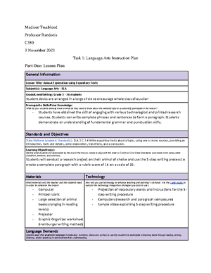 EBP2 Task 1: Lesson Plan - Task 1: PE/Health Education Lesson A. “Health Lesson Plans for - Studocu