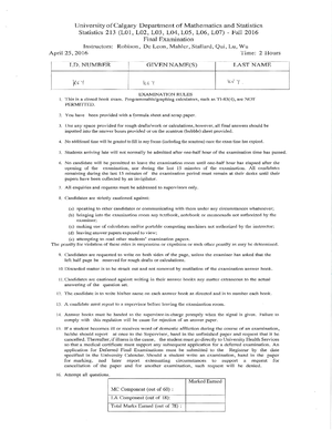 Lab3 v1 handout - Lab 3 - Statistics 251: Lab 3 Handout First Name: Last Name: Student Number ...