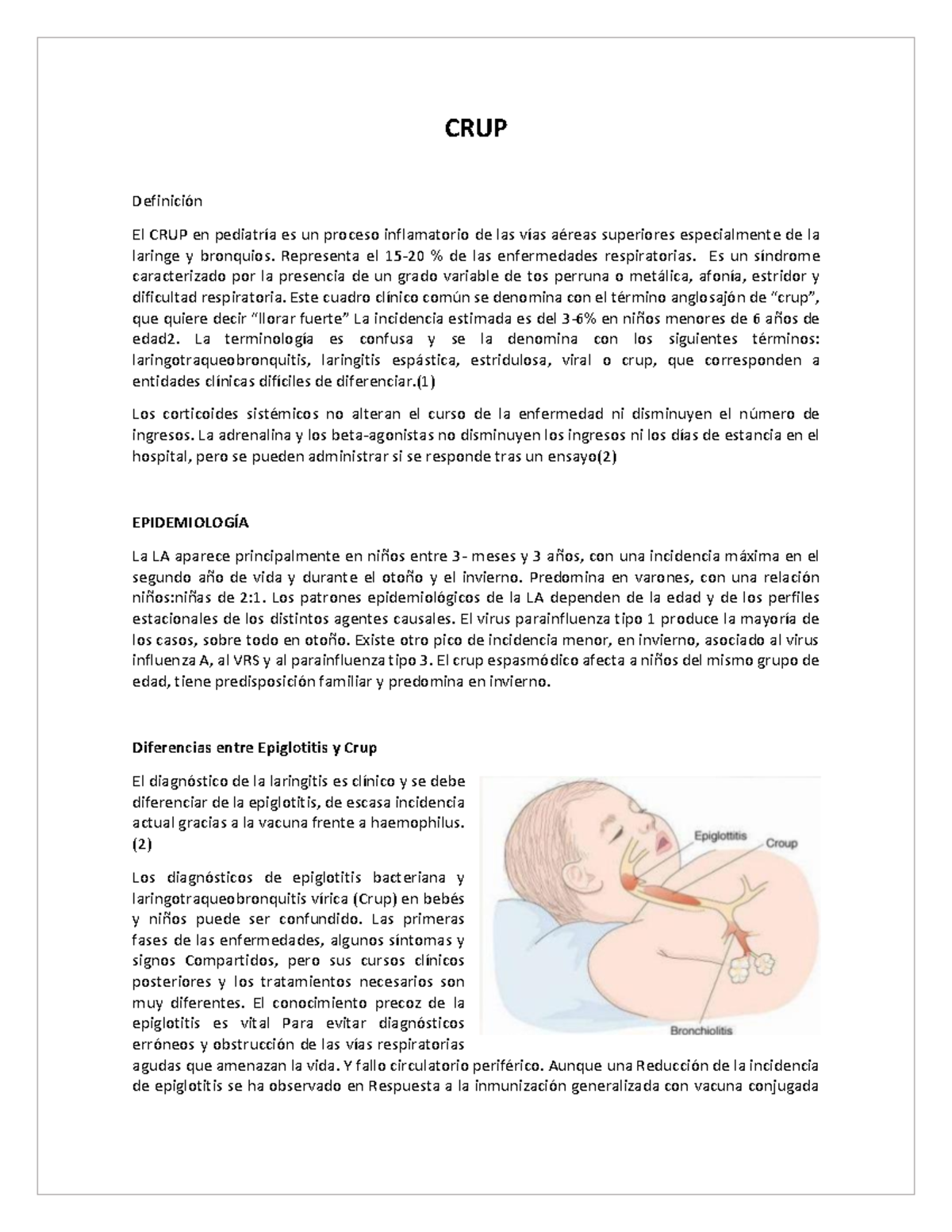 Crup y Epiglotitis - CRUP El CRUP en es un proceso inflamatorio de las ...