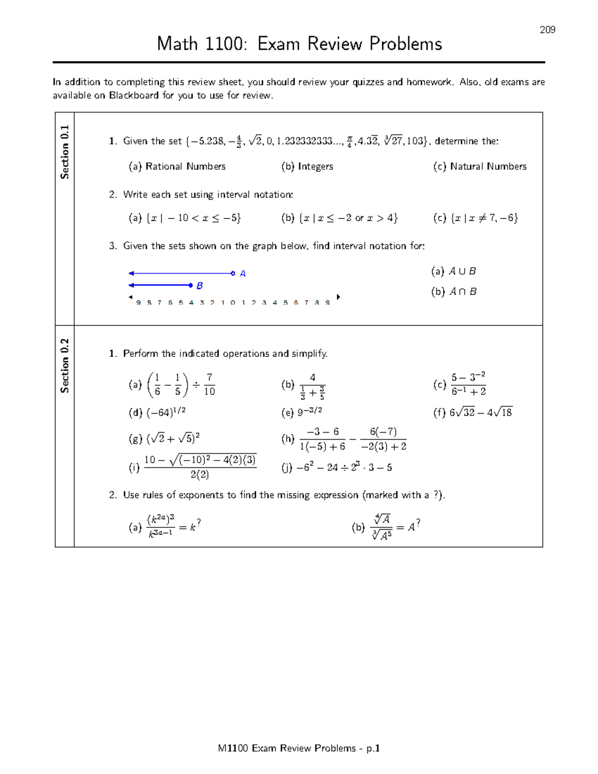M1100Exam Review Problems - Math 1100: Exam Review Problems In addition ...