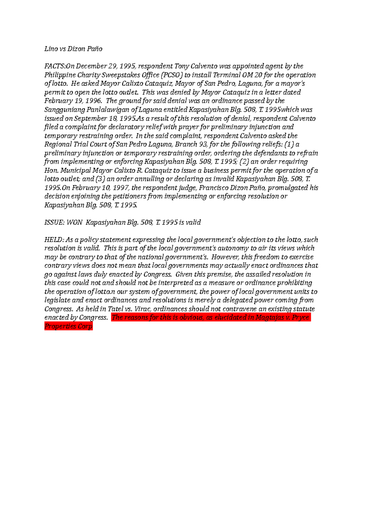 5. Lina vs Paño - case digest - Lino vs Dizon Paño FACTS:On December 29 ...