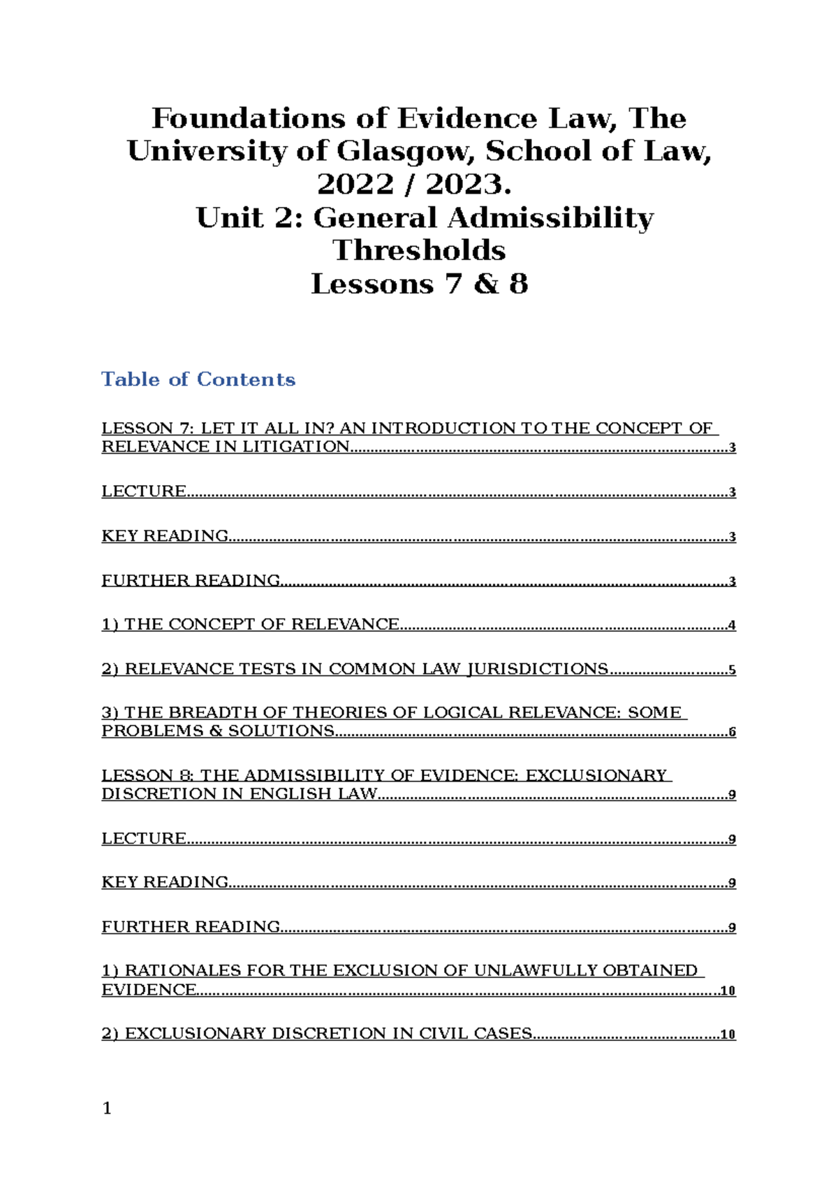 FEL Unit 2 Lessons 7 - 8 - Foundations of Evidence Law, The University ...