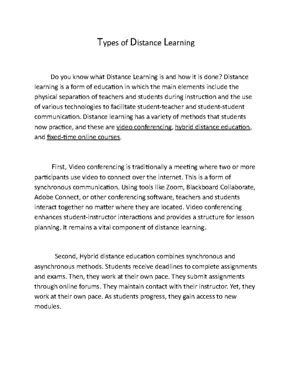 Essay 3rd grading p2 - Types of Distance Learning Do you know what ...