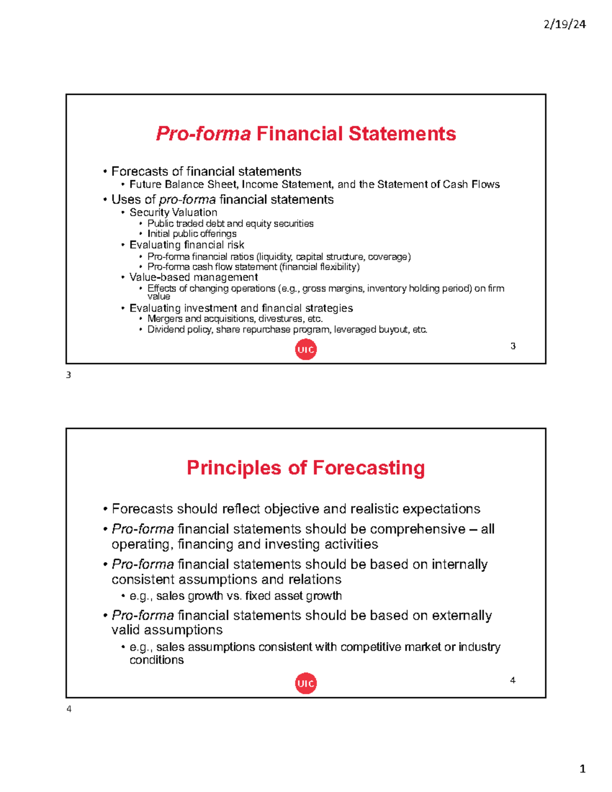 ACTG 585 Class Notes 6 Forecasting the Income Statement - Pro-forma ...