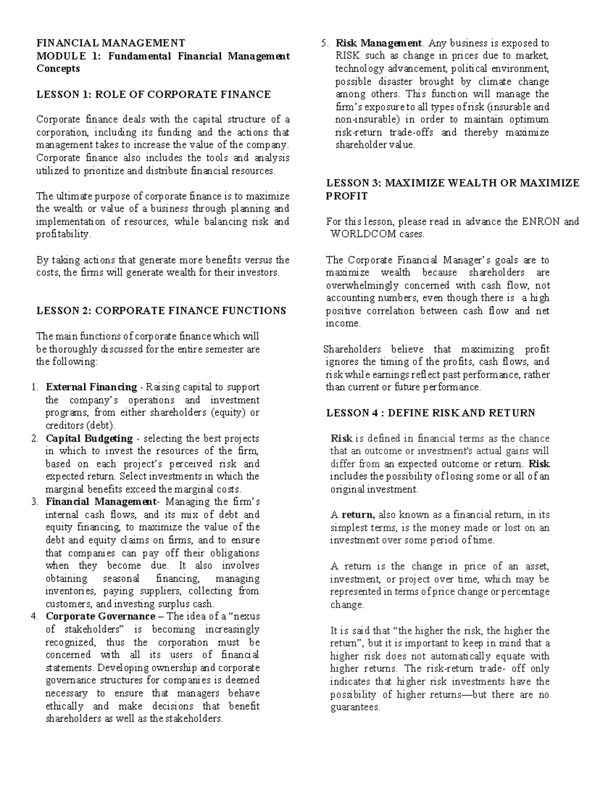 mixed lessons for bachelor of science in accountancy - FINANCIAL ...