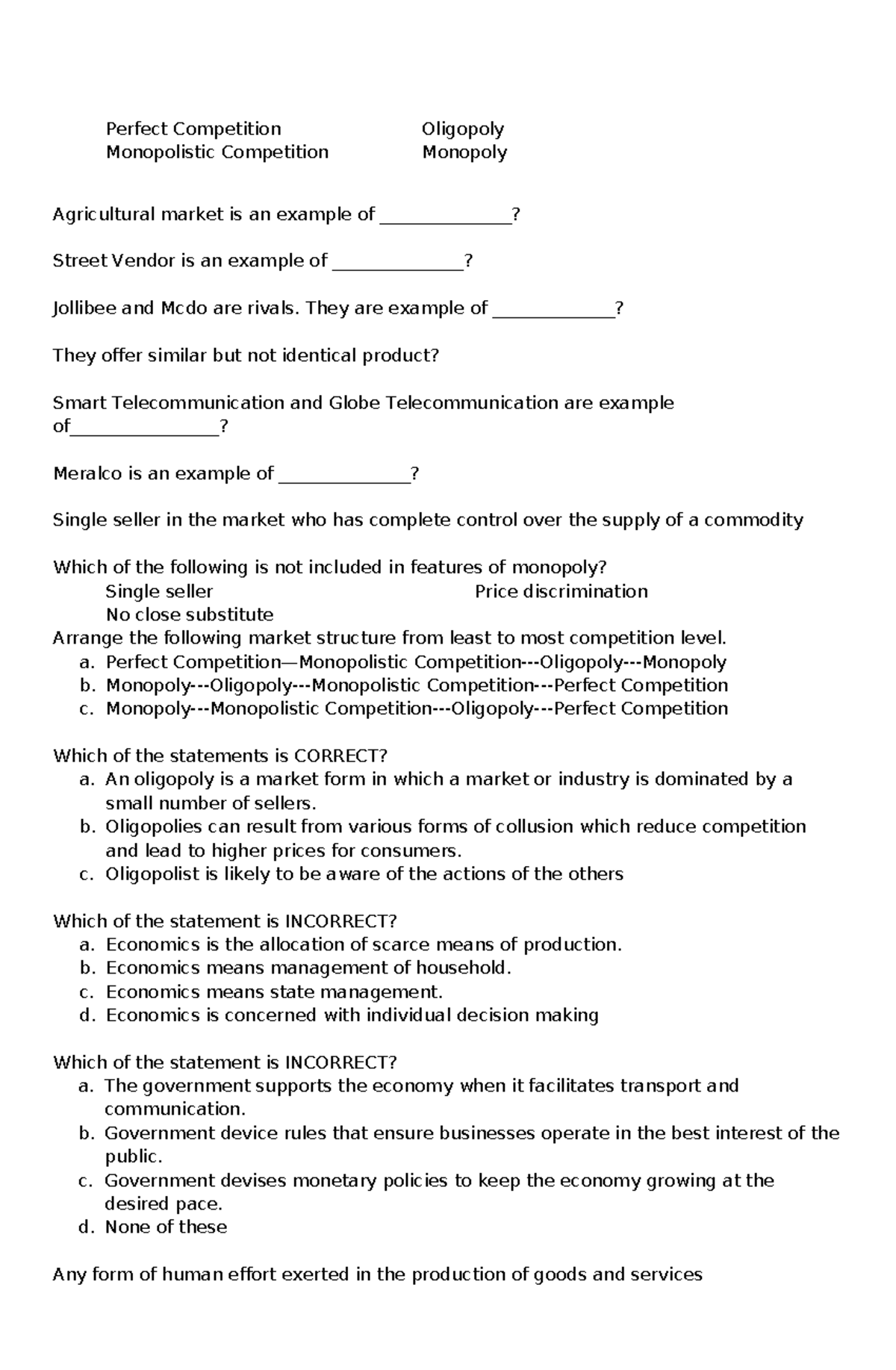 Applied Economics Reviewer - Perfect Competition Oligopoly Monopolistic ...