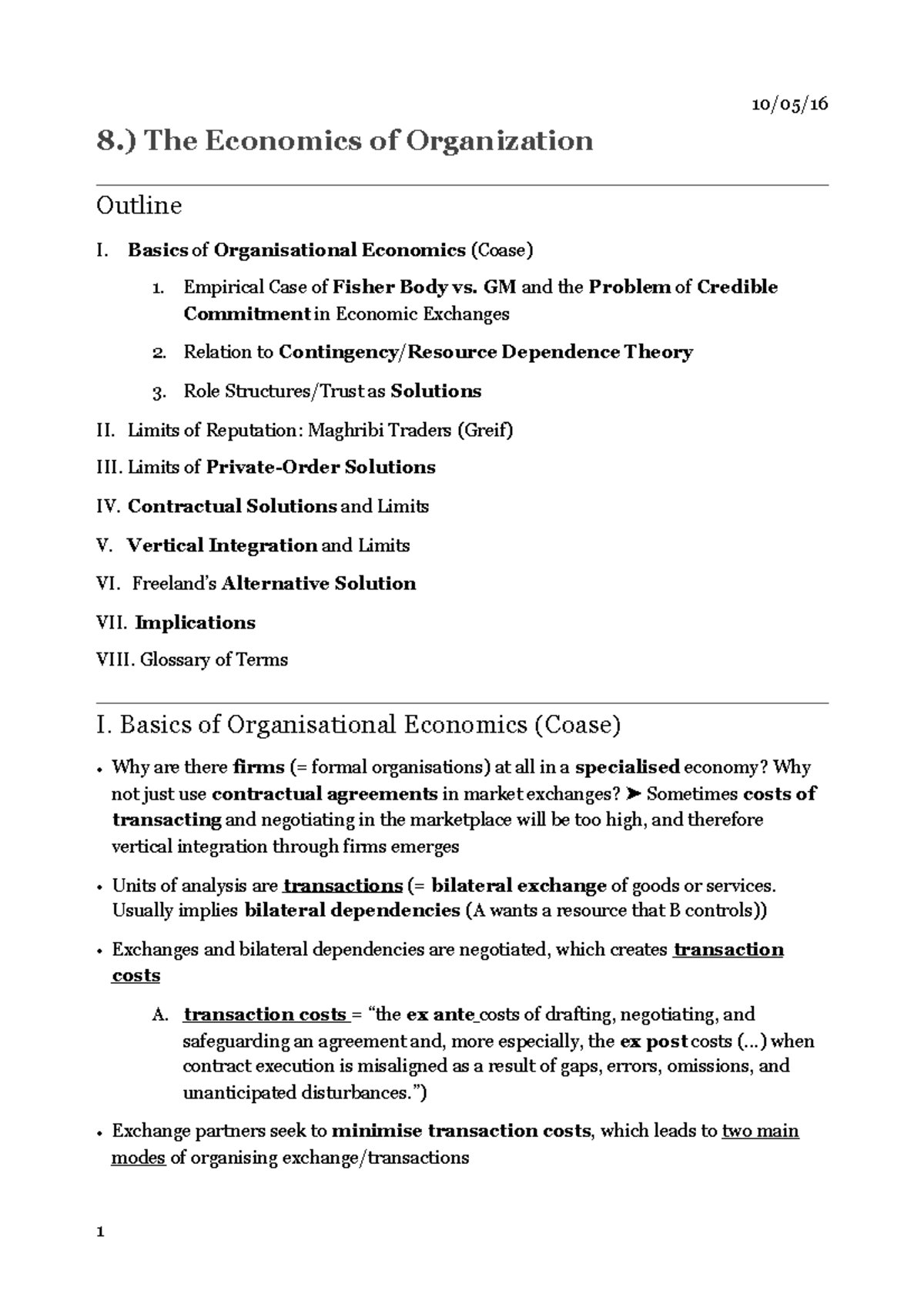 8.) The Economics of Organization - 10/05/16 8.) The Economics of ...