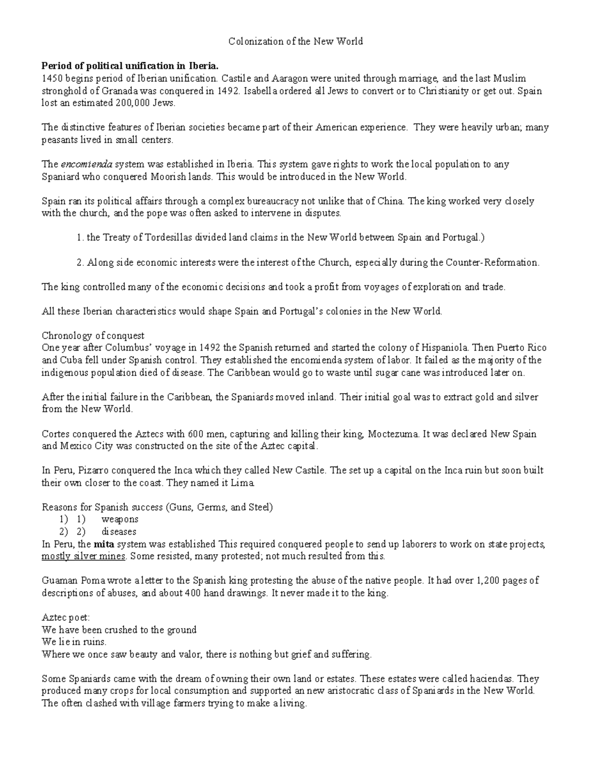 Unit III - Colonization of New World - Colonization of the New World ...