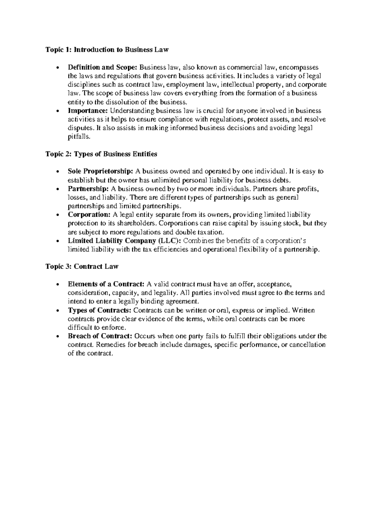 Types and breach of a contract - Topic 1: Introduction to Business Law ...