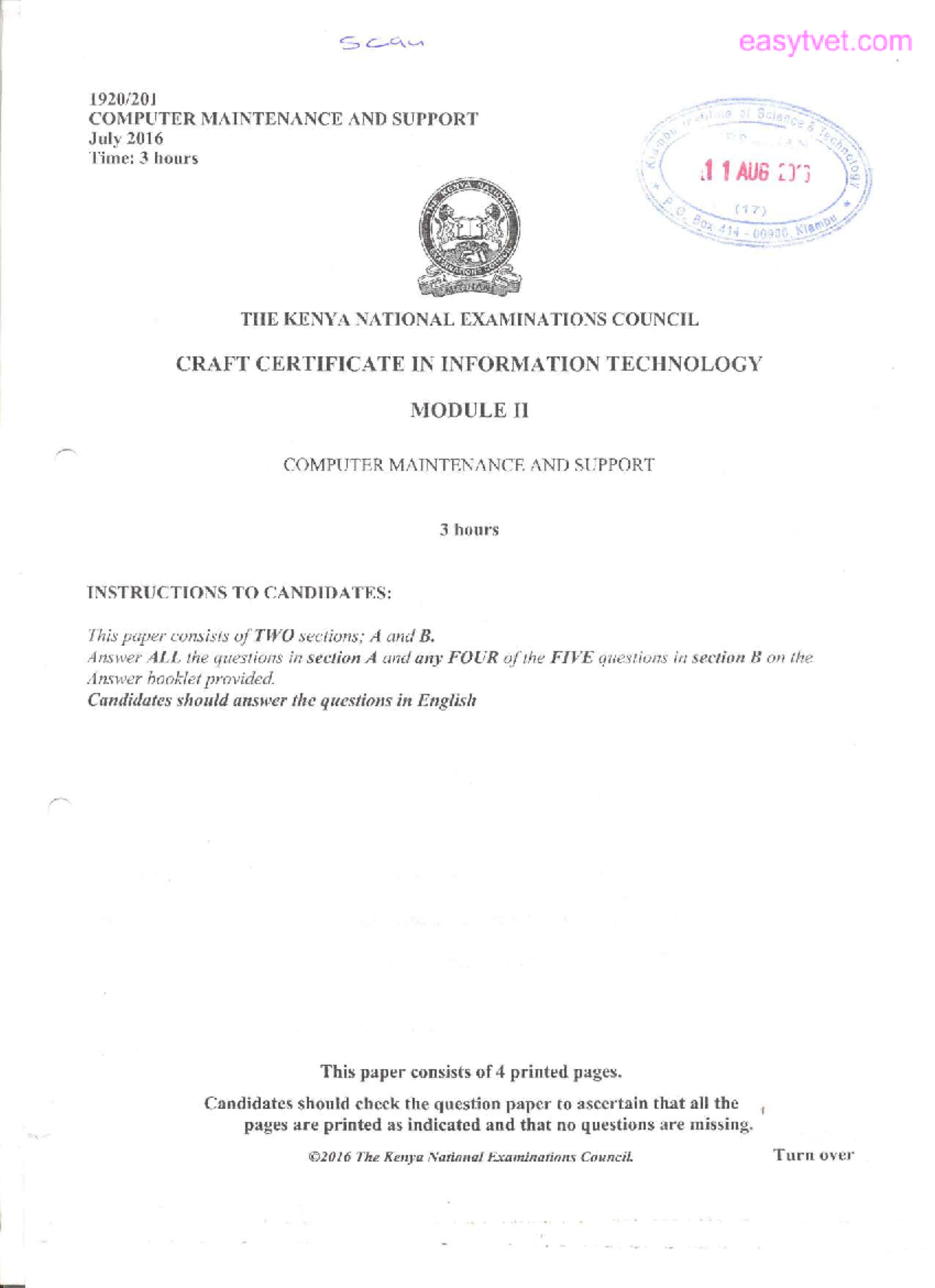2016 july - Revision - scan easytvet COMPUTER MAINTENANCE AND SUPPORT ...