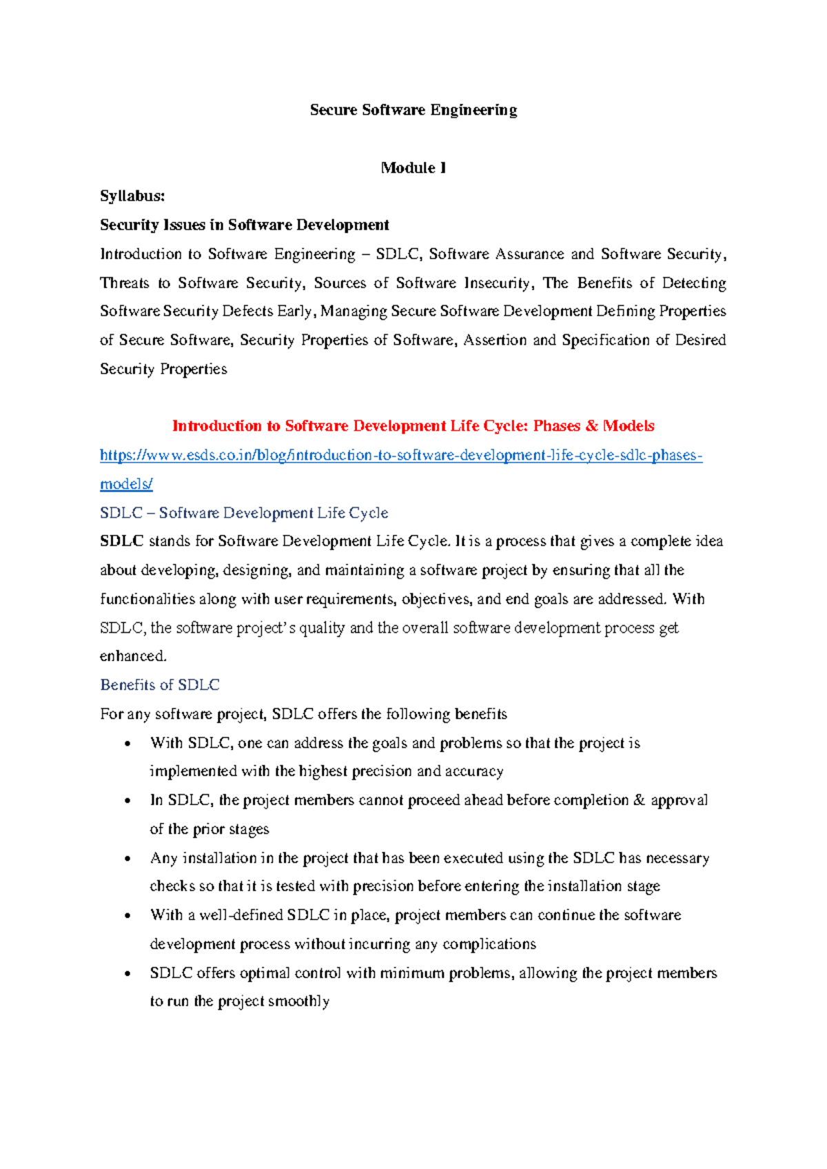Sse unit i excellent - PE853CSM - Secure Software Engineering Module I Syllabus: Security Issues ...