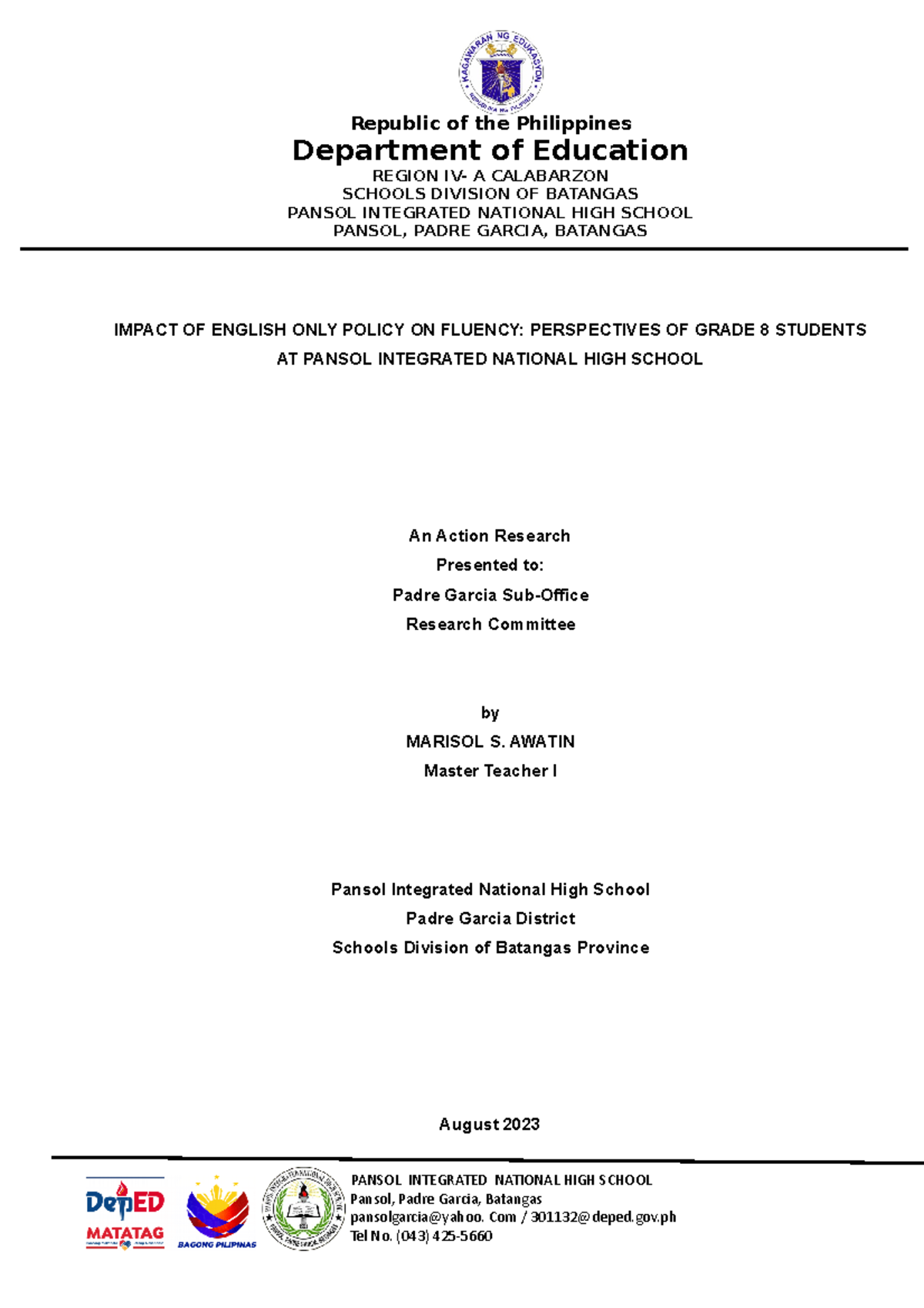 English ONLY Policy Research - Department of Education REGION IV- A ...