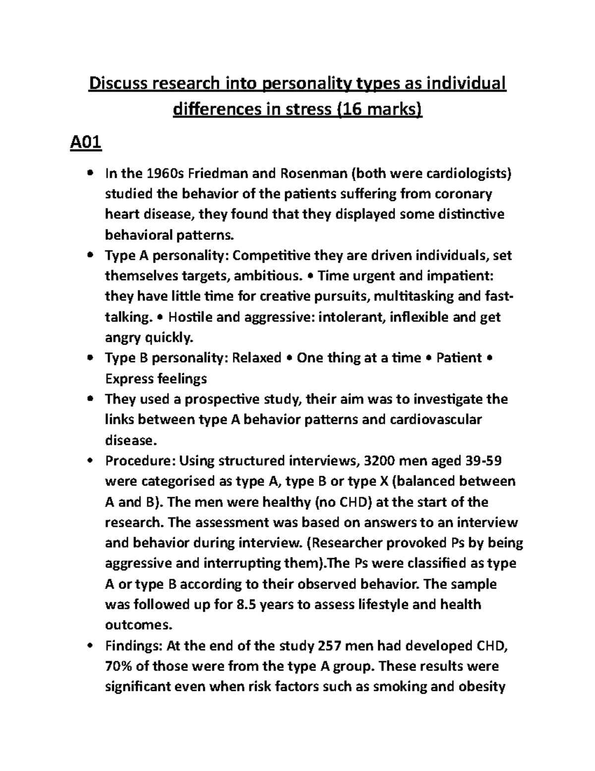 Individual differences in stress -personality type essay plan (16 ...