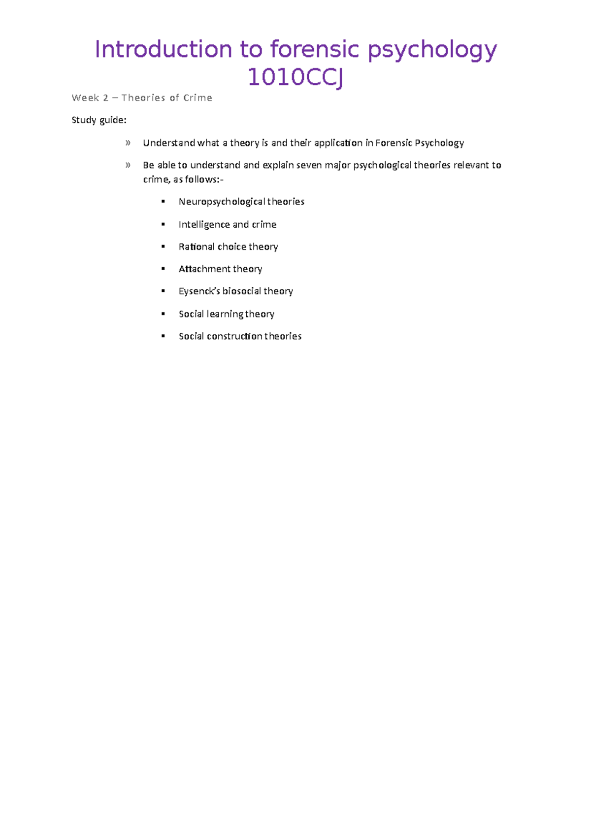 Understanding Theories of Crime in forensic Psychology - 1010CCJ - Griffith - Studocu