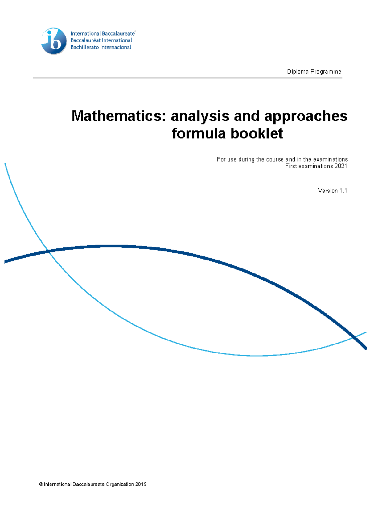 Math AA formula booklet - © International Baccalaureate Organization ...