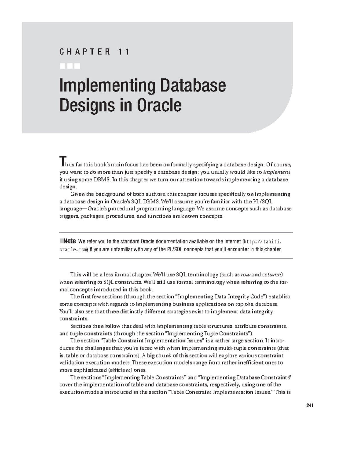Chapter 11 - Implementing Database Designs in Oracle - 7451CH11 5/15/07 ...