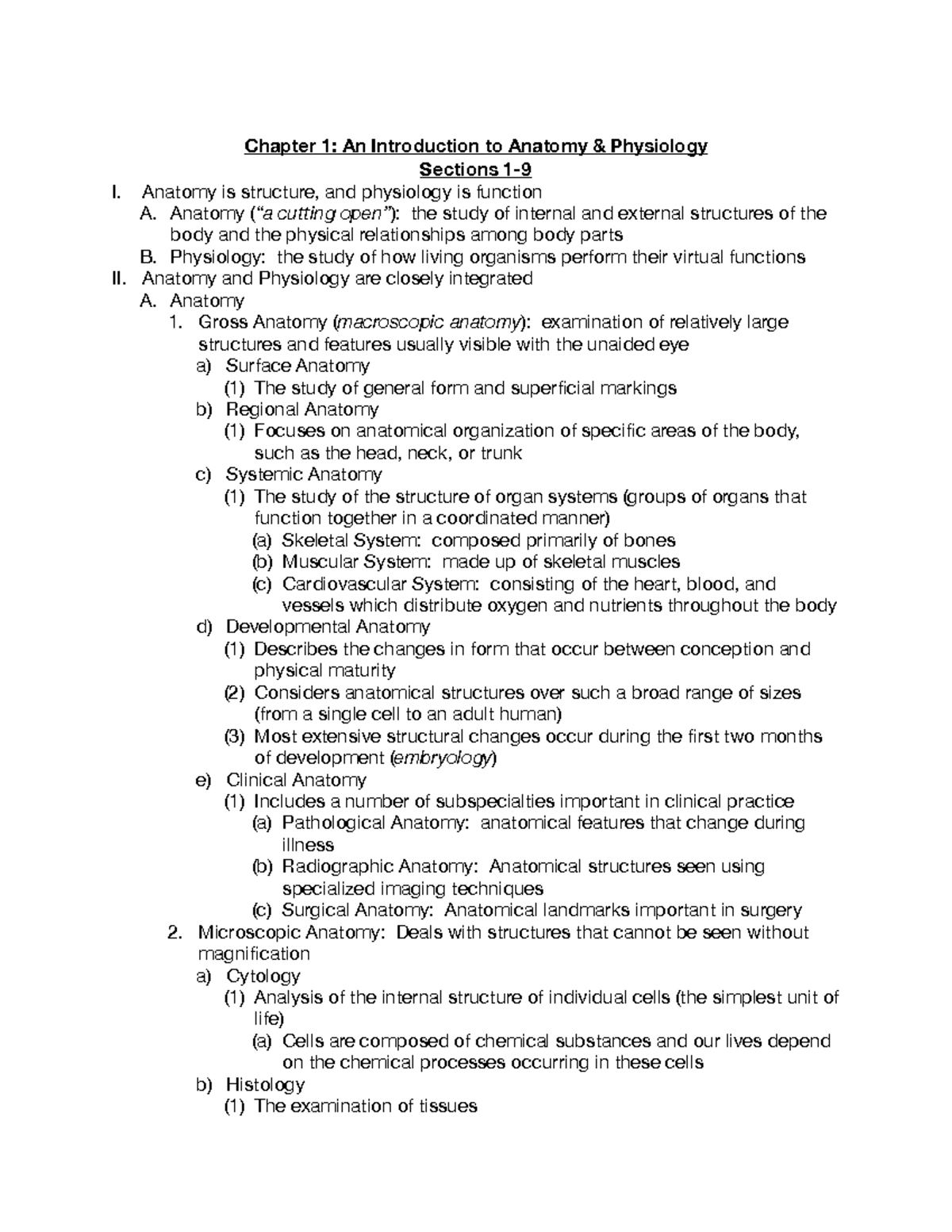 Introduction to anatomy and physiology outline - Chapter 1: An ...