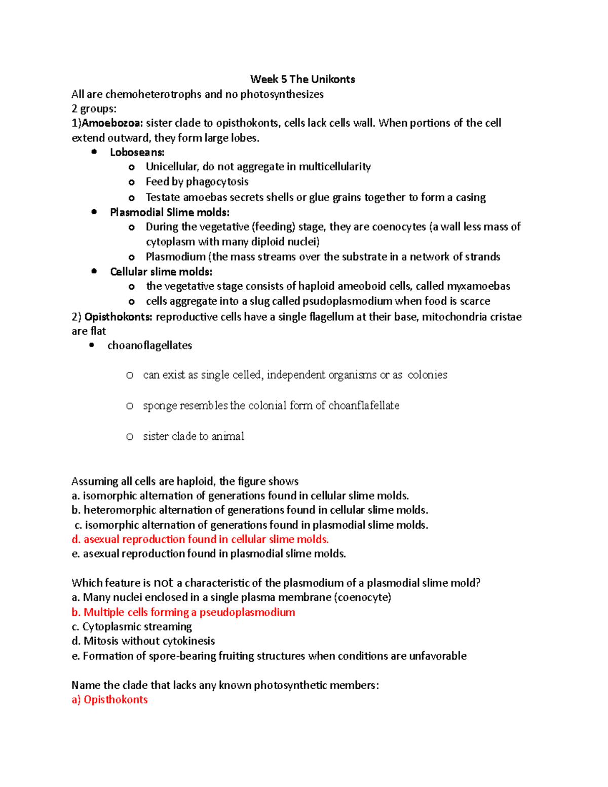 Week 6- lectures 11-12 - Week 5 The Unikonts All are chemoheterotrophs ...