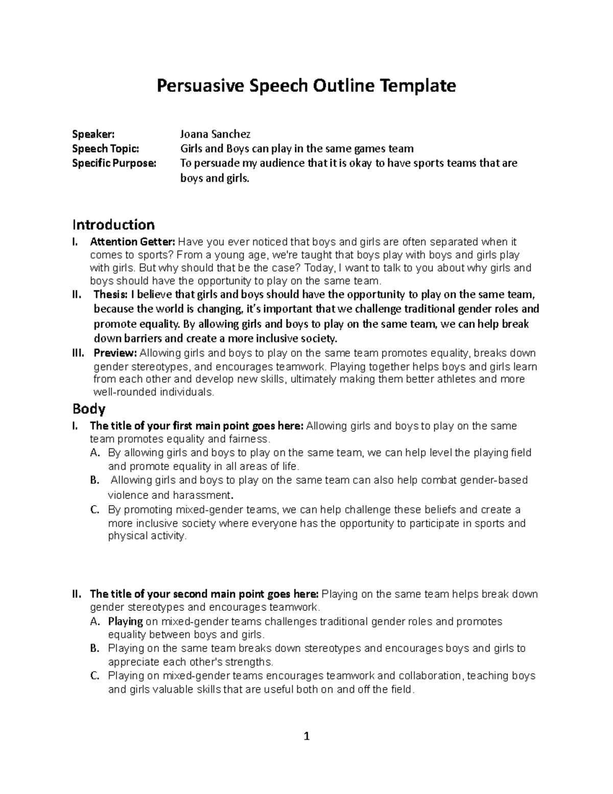 Persuasive+Speech+Outline joana - Persuasive Speech Outline Template ...