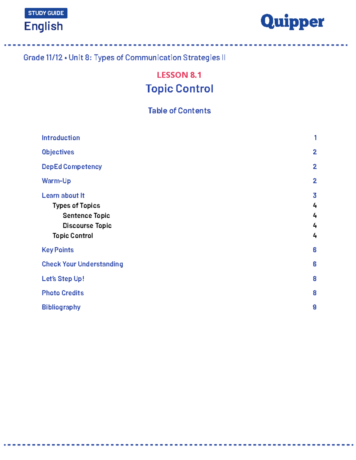 ME-Eng OCC-11-Q2-0801 SG Topic-Control - Grade 11/12 • Unit 8: Types of ...