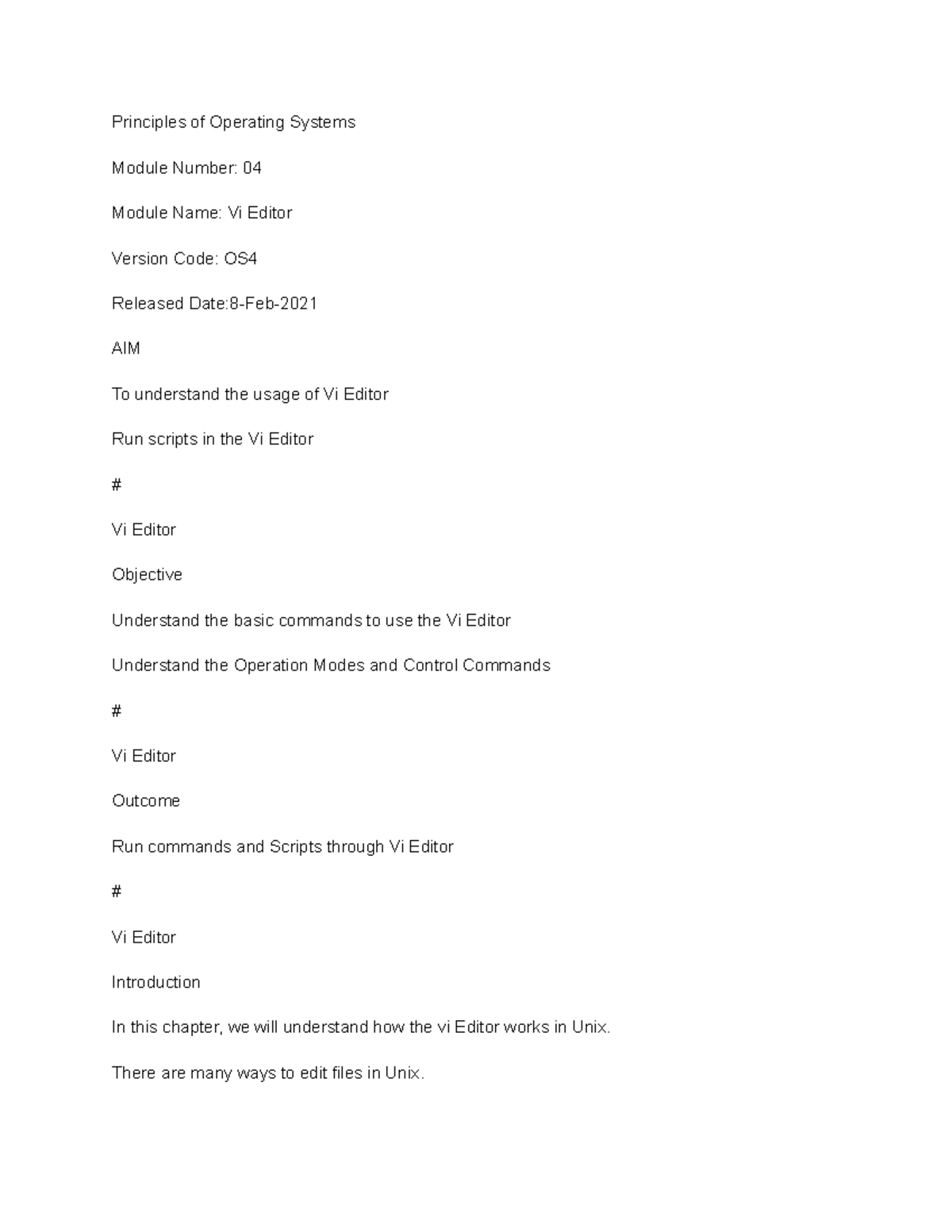 Vi Editor (POS Module 4) - Principles of Operating Systems Module ...