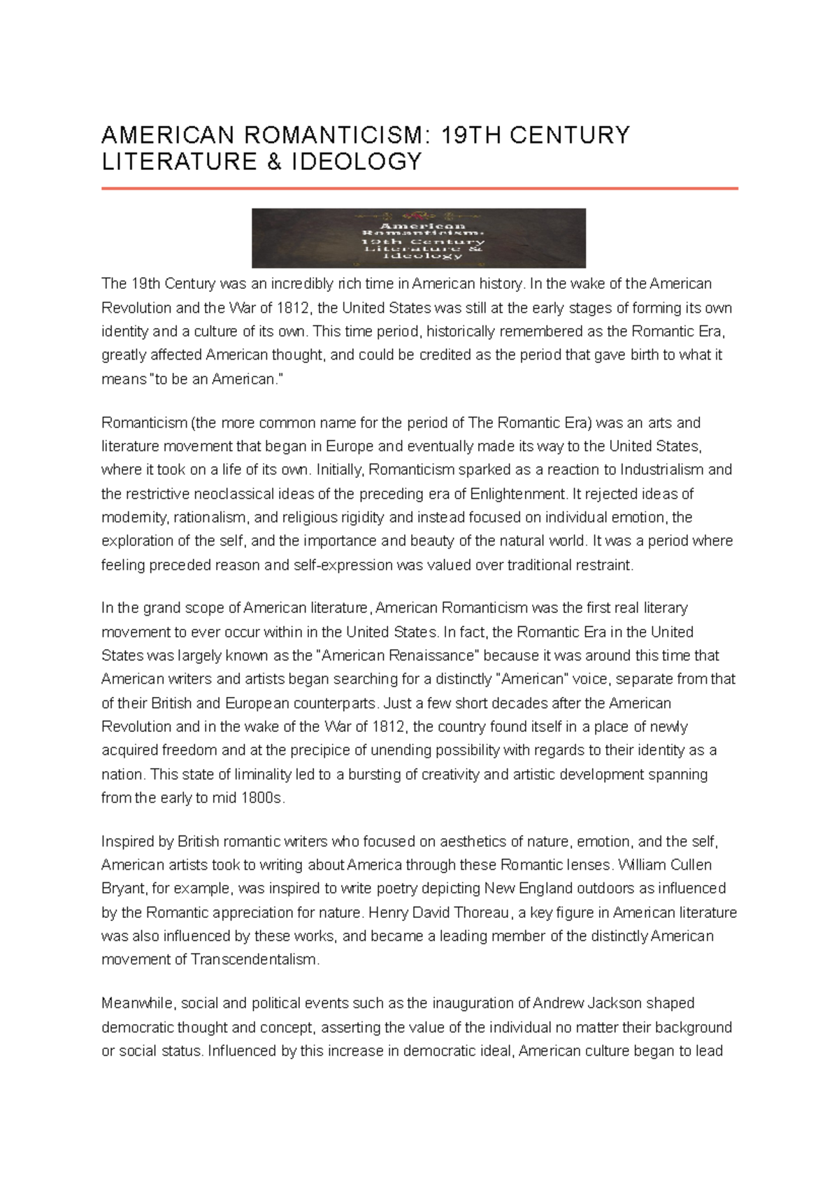 19th century romanticism in america - AMERICAN ROMANTICISM: 19TH ...