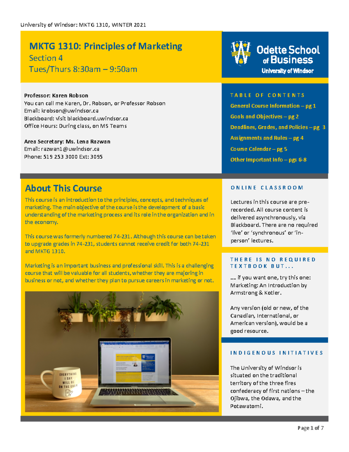 Principles of Marketing Syllabus - University of Windsor: MKTG 1310 ...