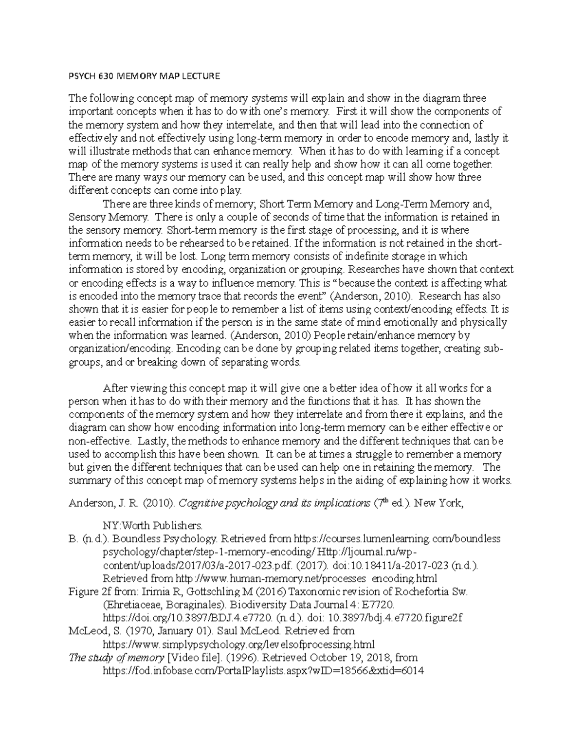 PSYCH 630 Memory MAP Lecture - PSYCH 630 MEMORY MAP LECTURE The ...